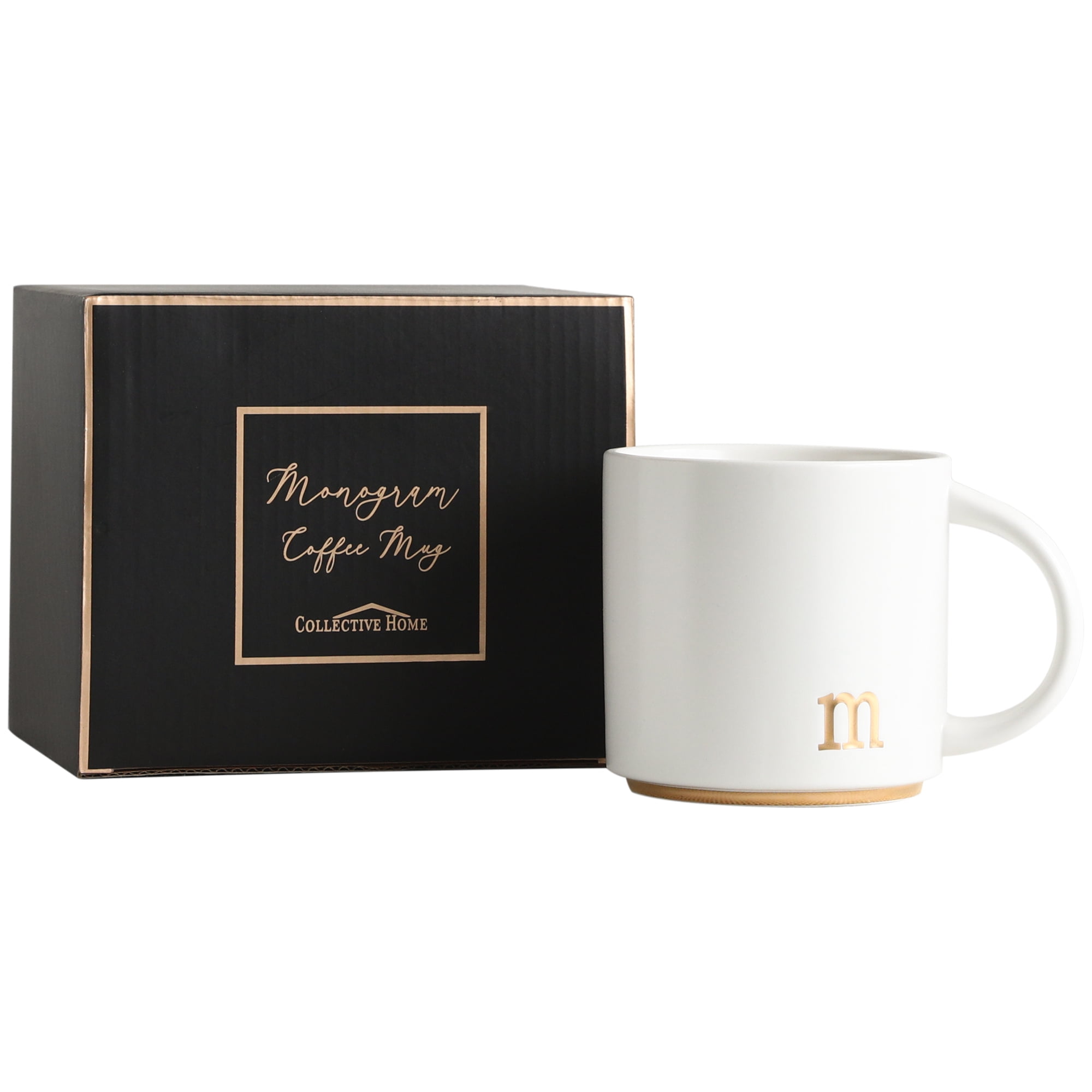 COLLECTIVE HOME - Monogram Ceramic Mugs, 15 oz Golden Initial Coffee ...