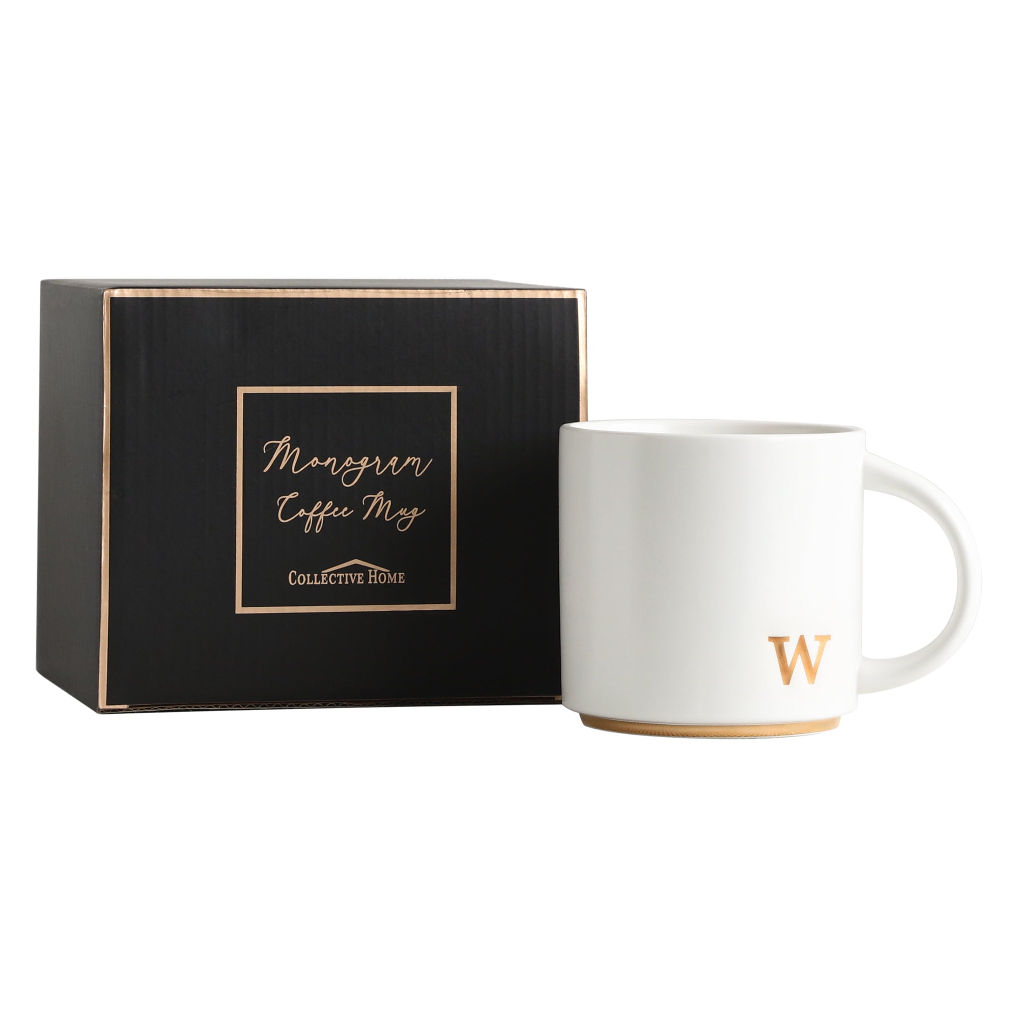COLLECTIVE HOME - Monogram Ceramic Mugs, 15 oz Golden Initial Coffee ...