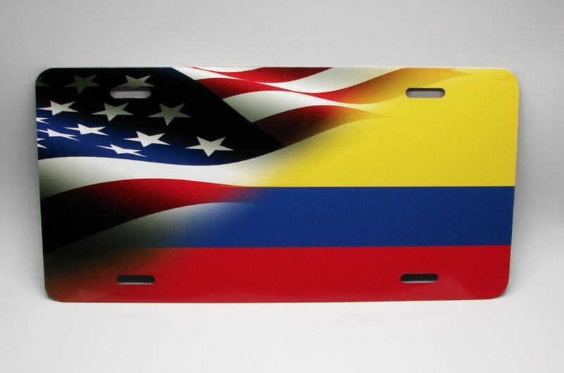 COLOMBIAN FLAG AMERICAN FLAG METAL CAR LICENSE PLATE AUTOTAG,BANDERA DE ...