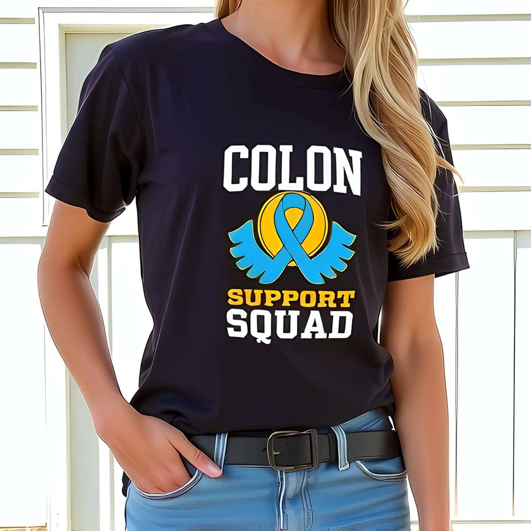 COLON SUPPORT SQUAD T-Shirt - Bold Awareness Tee with Blue & Yellow ...