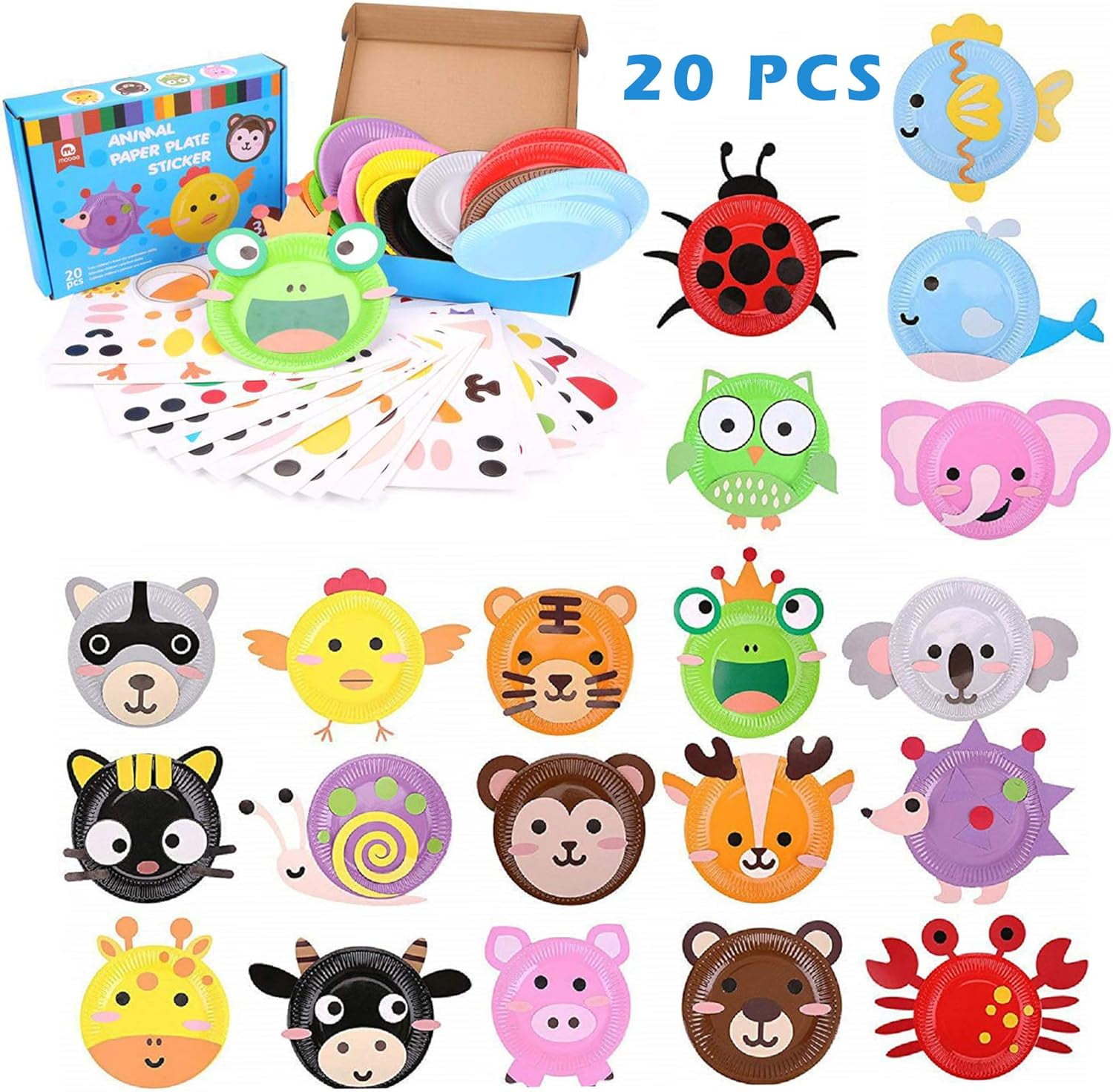 COLOR TREE Mobee 20pcs Paper Plate Sticker Parent-Child Interaction Early Learning Crafts Art ...