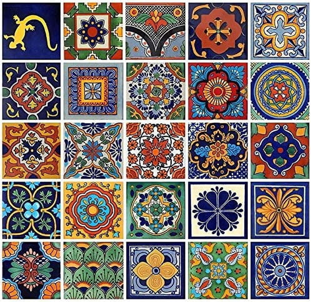 COLOR Y TRADICIN 25 Mixed Color Mexican Talavera Tiles, 4x4 Square, 25 ...