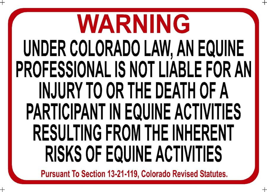 COLORADO Equine Metal Sign activity liability warning statute horse ...