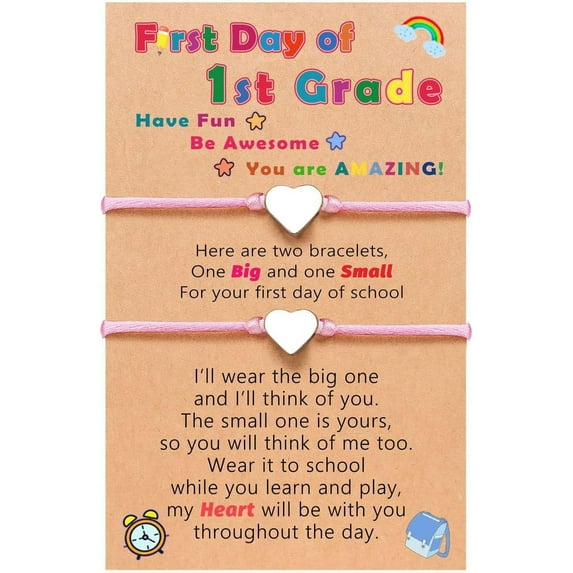 COLORFUL BLING 2Pcs Set Frist Day of School Heart Pink Rope Strand ...