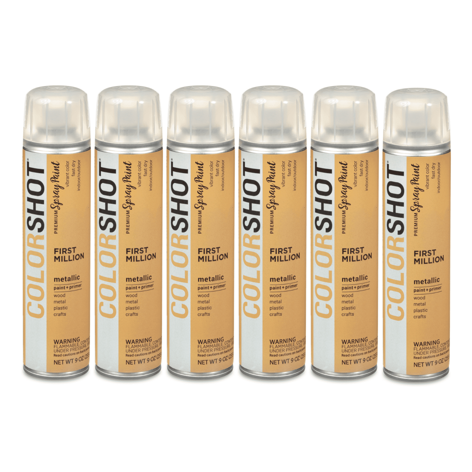 COLORSHOT Metallic Gold Spray Paint, 9 oz, 6 Pack, Works on Wood, Metal ...