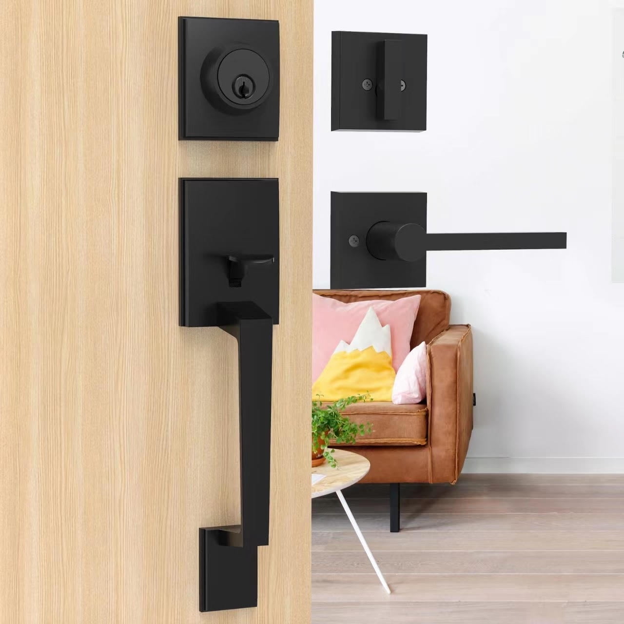 COLOSUS Modern Exterior Square Door Handle and Deadbolt Lock, Front ...