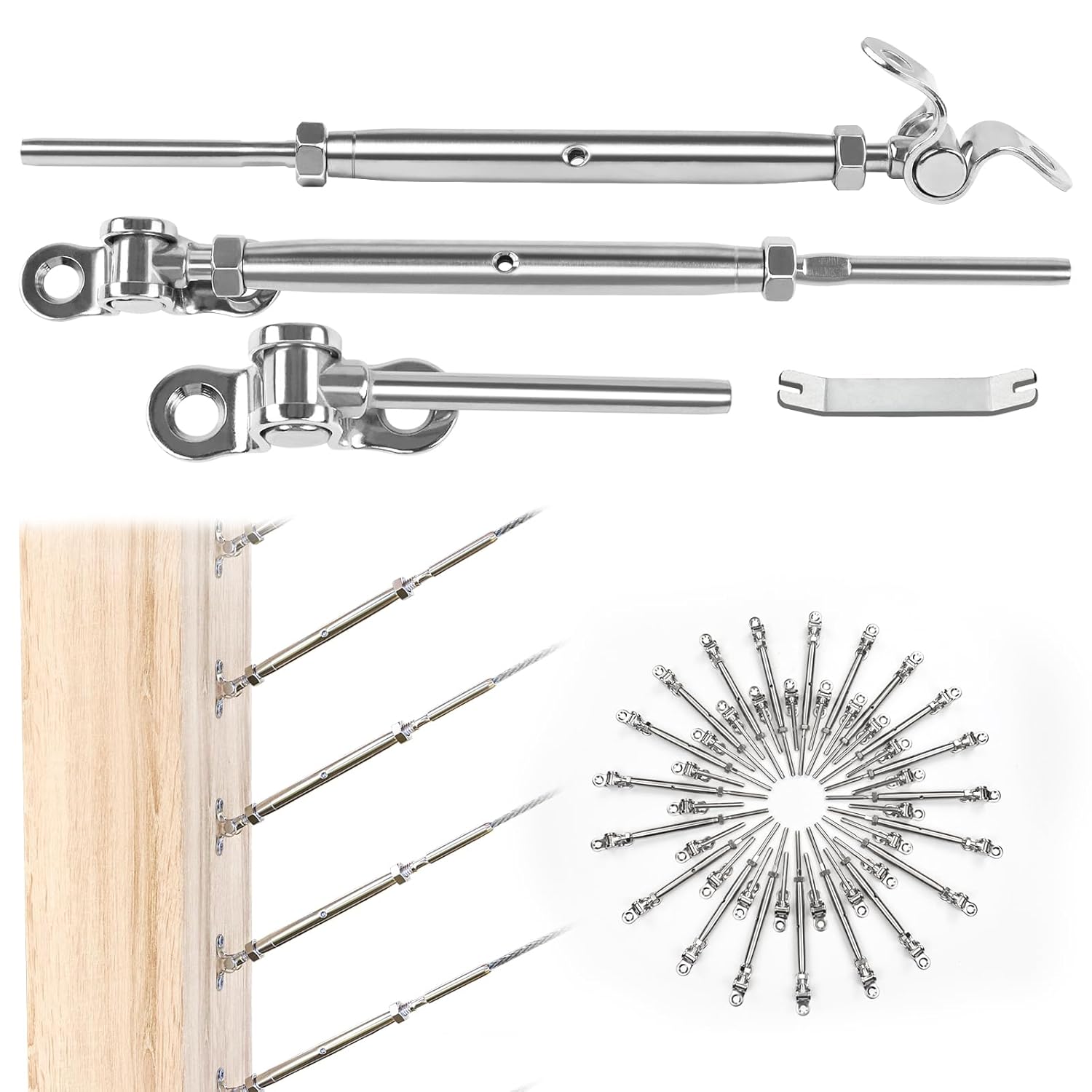 COLOUR 20 Pairs 1/8" Cable Railing Hardware Kit Swage Toggle Turnbuckle ...