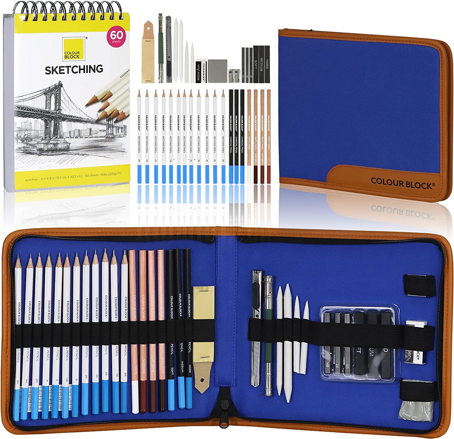 COLOUR BLOCK 37pc Sketching Travel Art Set with 60-Sheet Pad, Pencils ...
