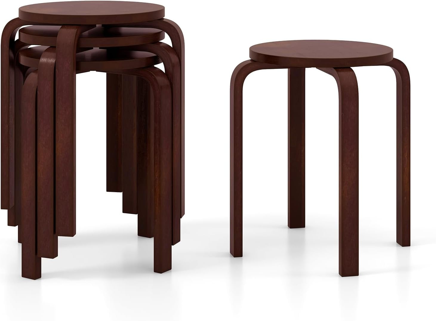 COLOUR Bentwood Stackable Stools Set of 4, 18" Round Stacking Backless ...