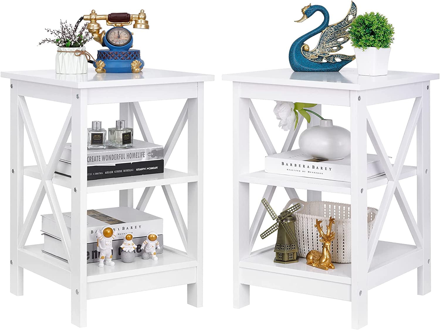 COLOUR End Tables Set of 2, 3-Tier Side Sofa Tables with Storage ...