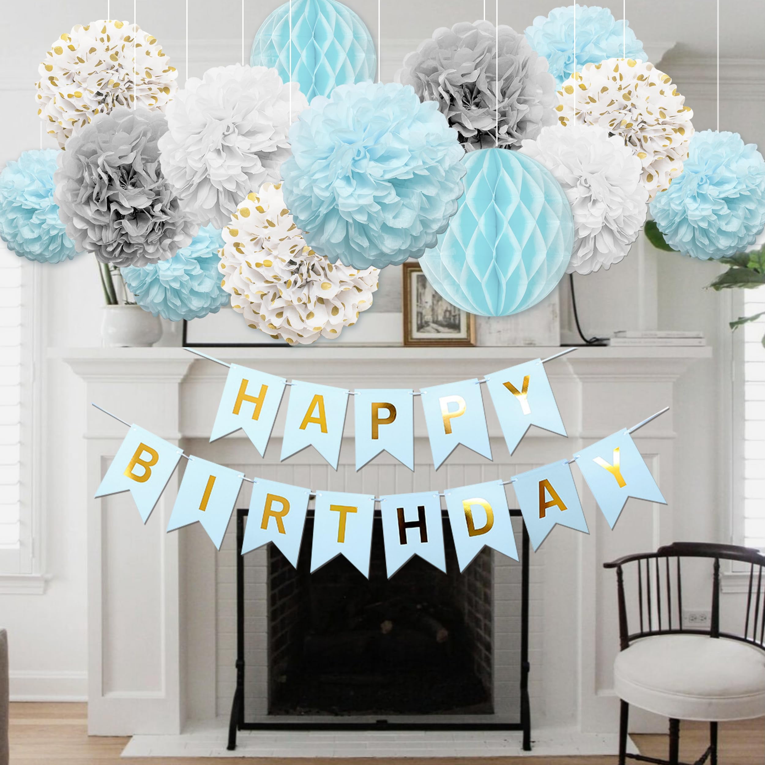 COLOUR MAGIC Light Blue Birthday Decorations Kit - Happy Birthday ...