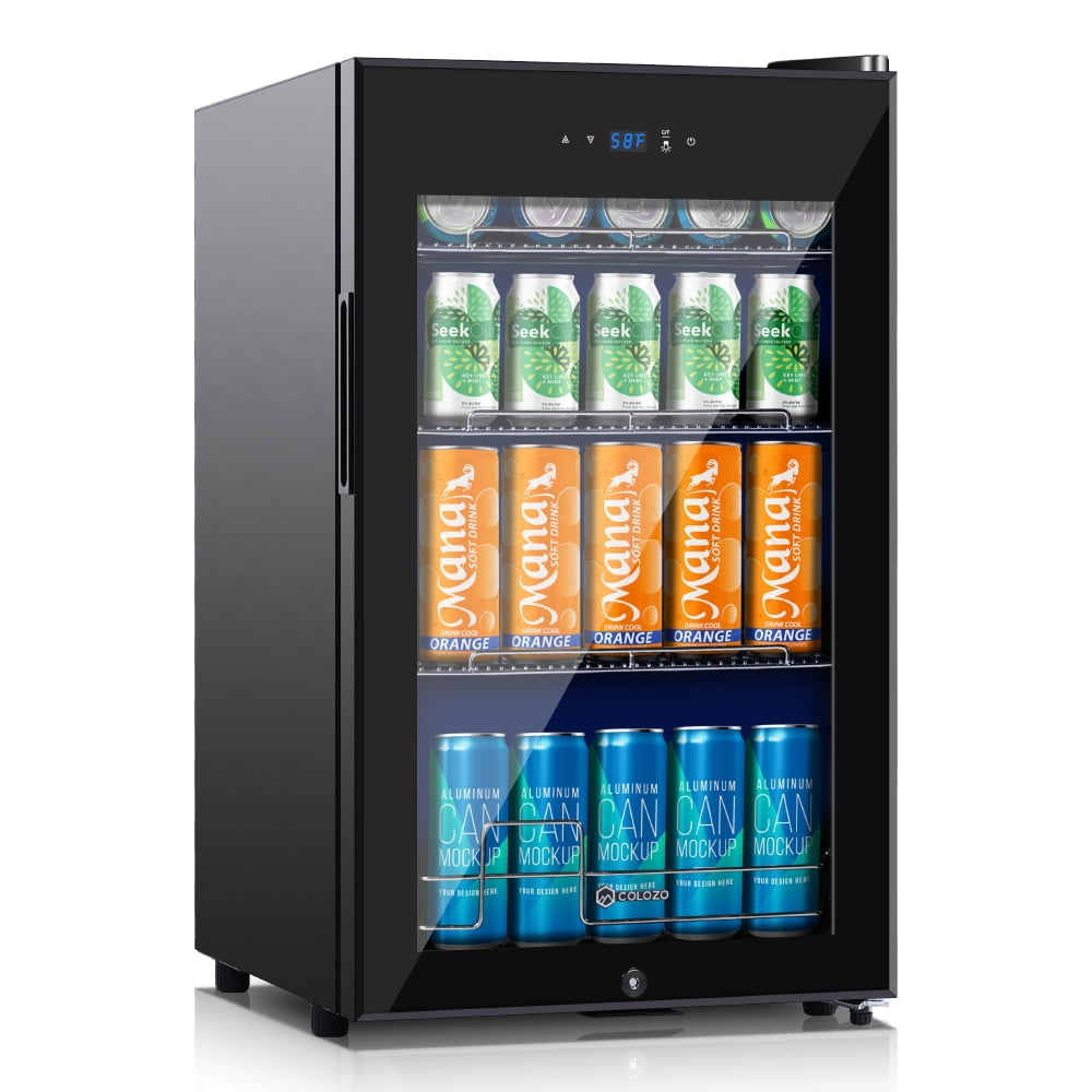 COLOZO Black Beverage Refrigerator Cooler, 96 Cans Freestanding Mini ...