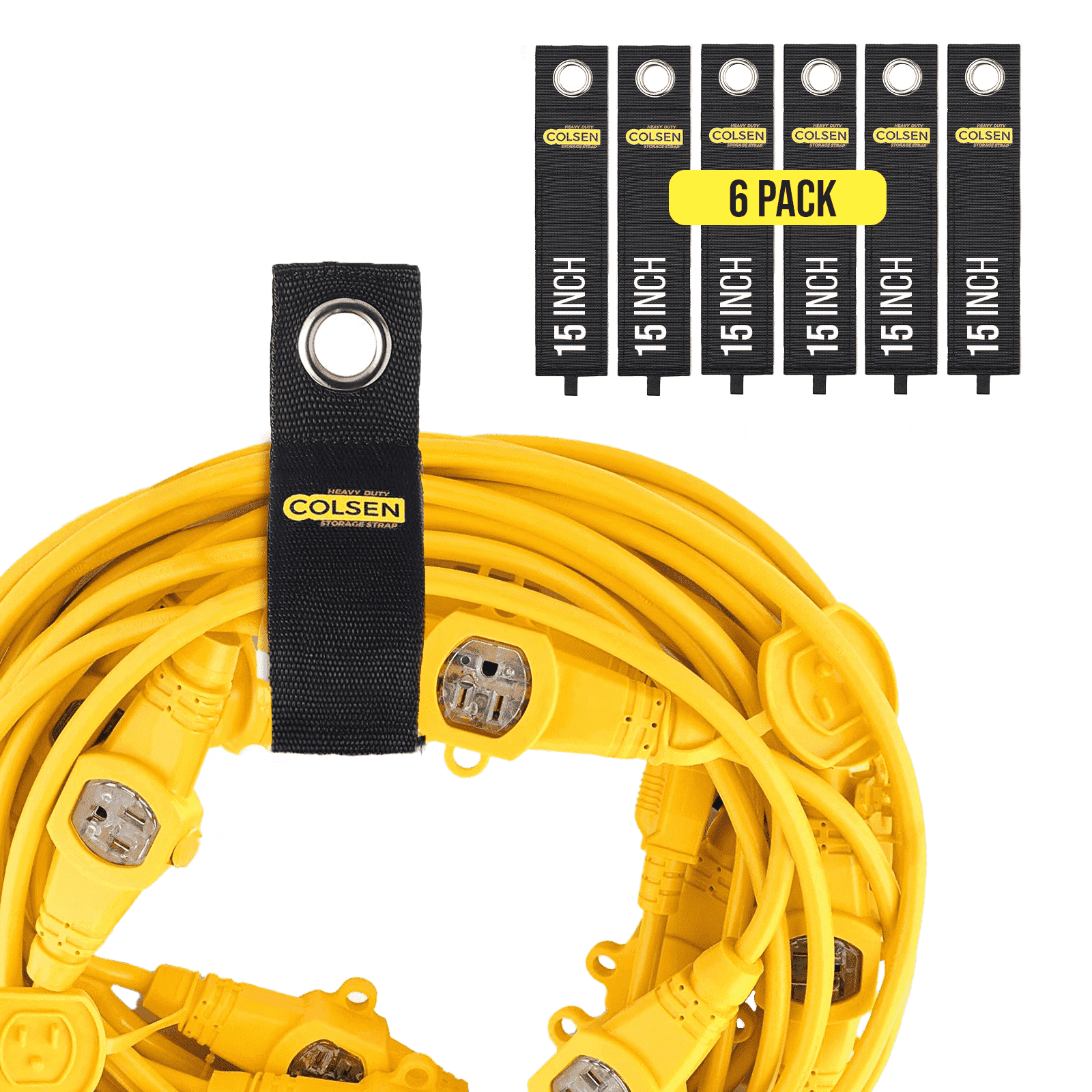 Colsen Heavy-Duty Storage Straps 15 inch Pack of 6 Hook and Loop Cord ...