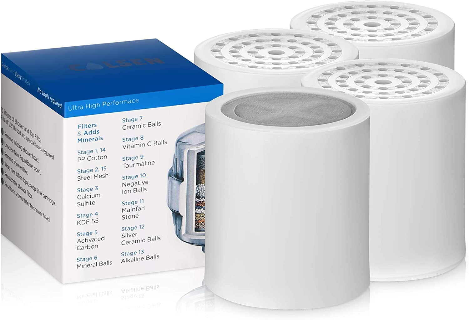 COLSEN Shower Filter Replacement, 15-Stage Hard Water Softener ...