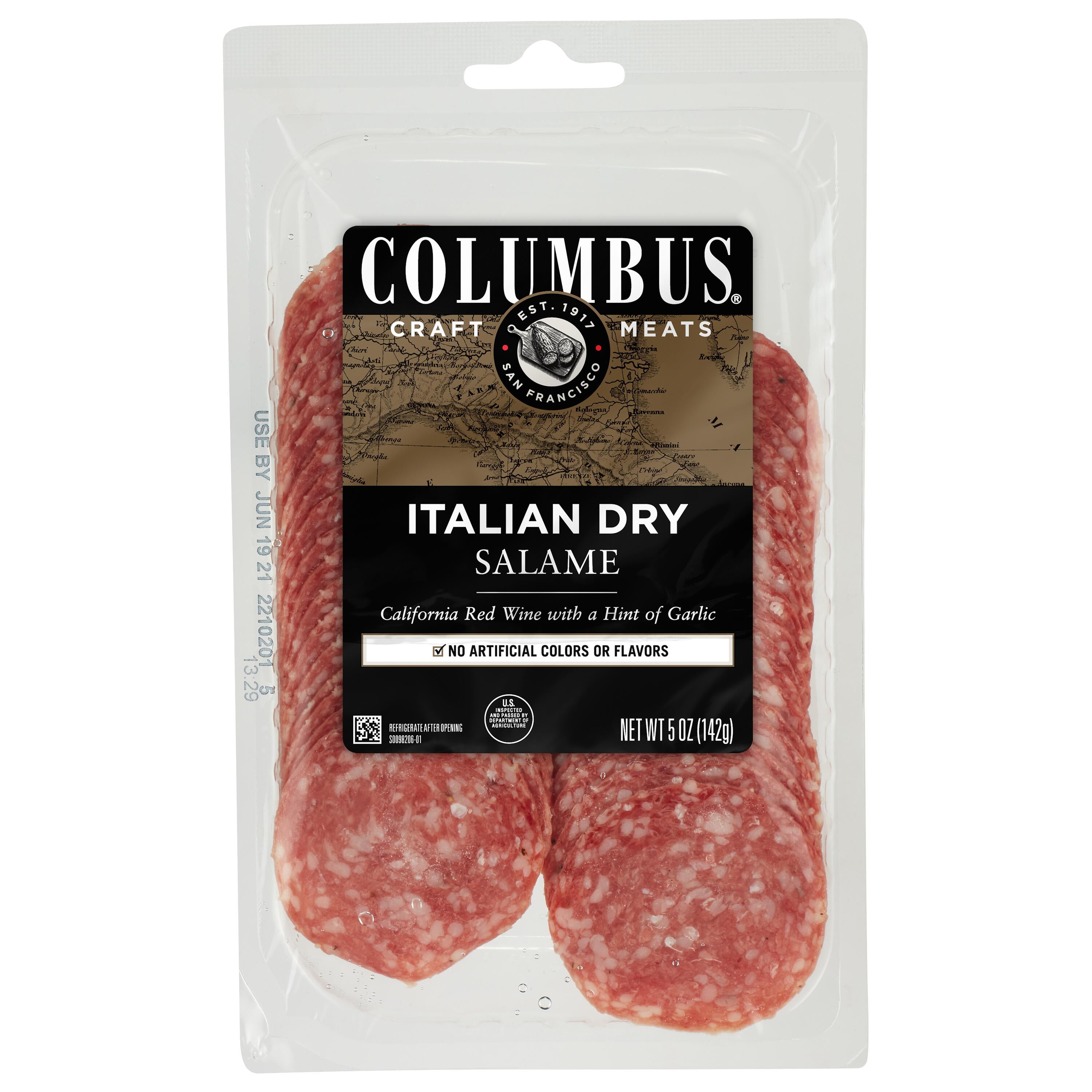 COLUMBUS Italian Dry Pork Salame, Sliced Charcuterie Meat, Refrigerated ...