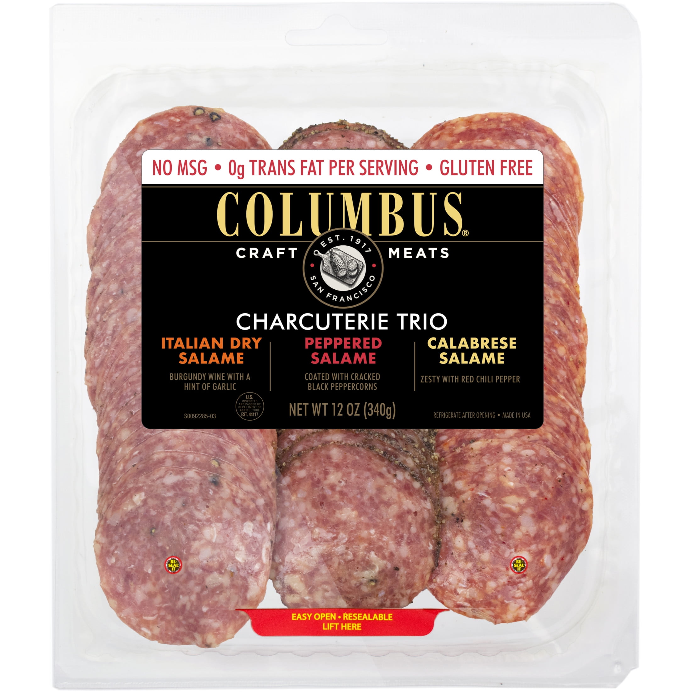 COLUMBUS, Salami Trio, Refrigerated Sliced Charcuterie Meat, 6 grams of ...