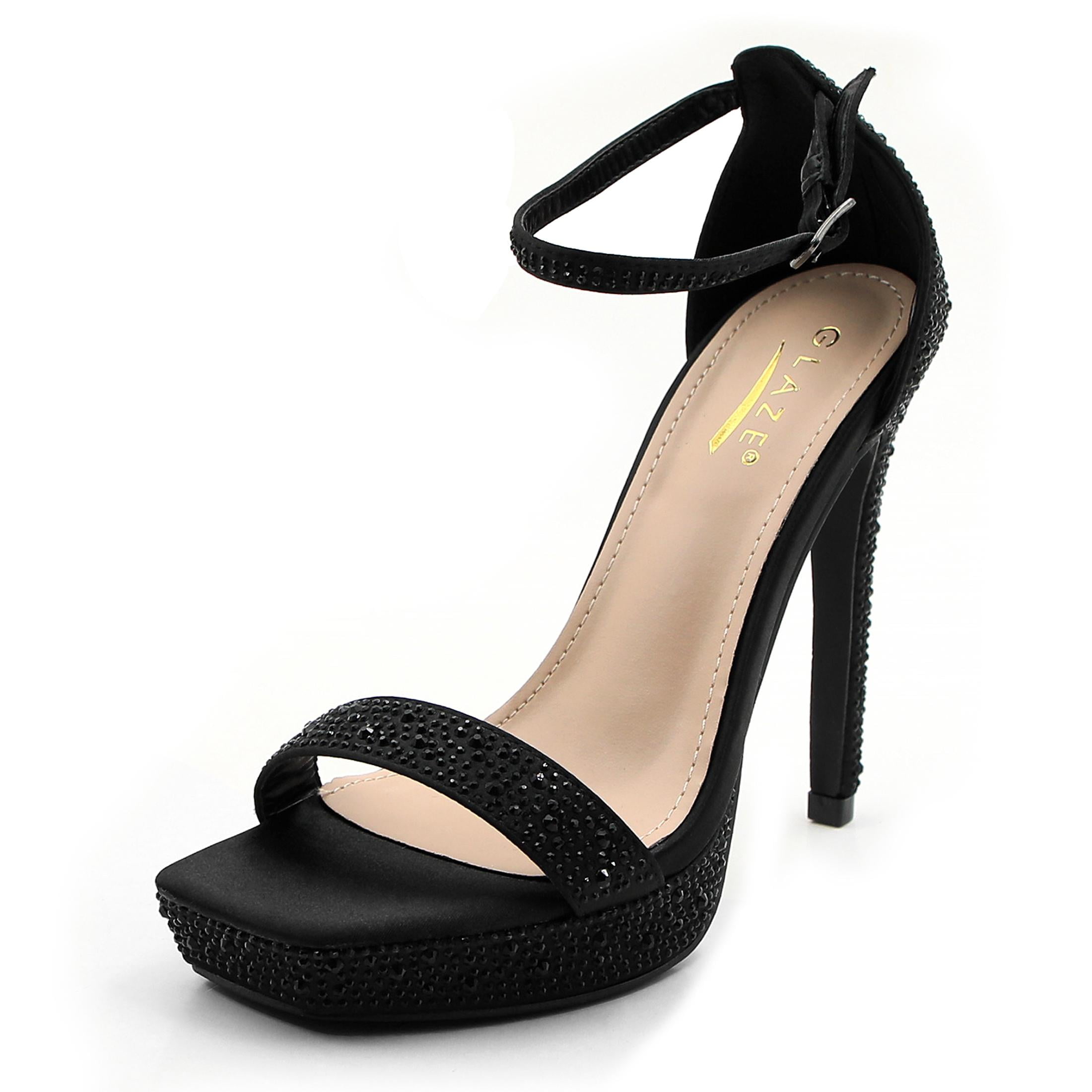 COM STAR Women's Glittery Stiletto Open Toe High Heel Low Platform ...