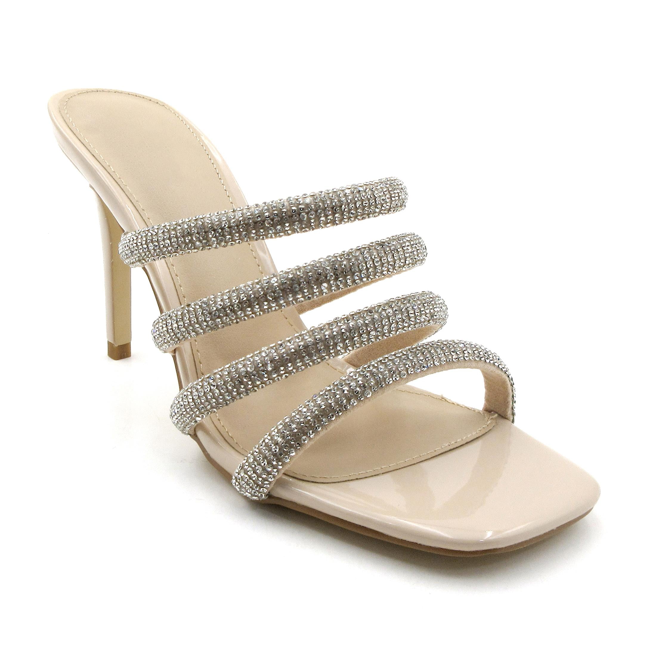 COM STARR Women's Sandals, PU Soft Insole, Four Straps with Sparkling ...