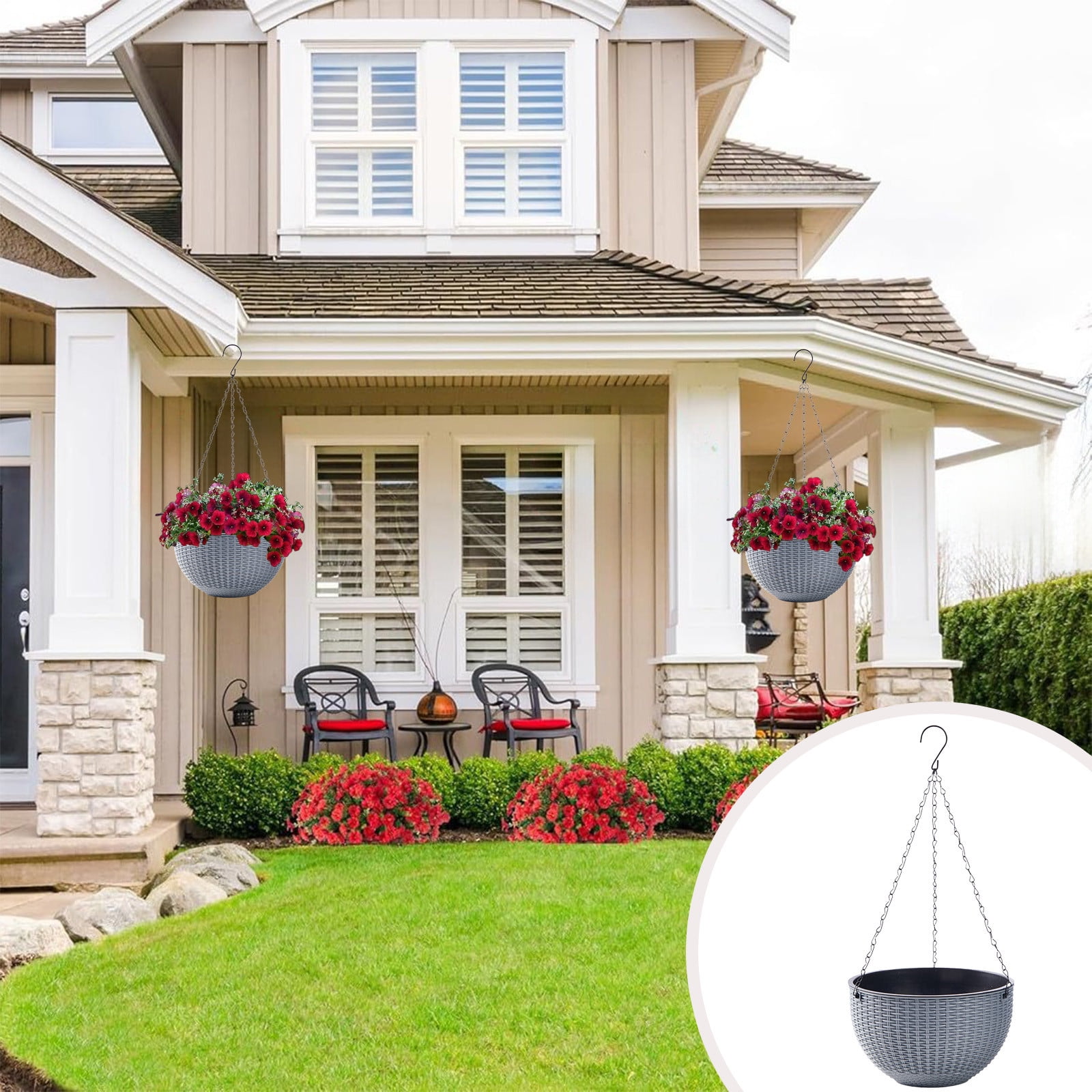 COM1950s 1-Pack White Dual-Pot Design Self-Watering Hanging Planters ...