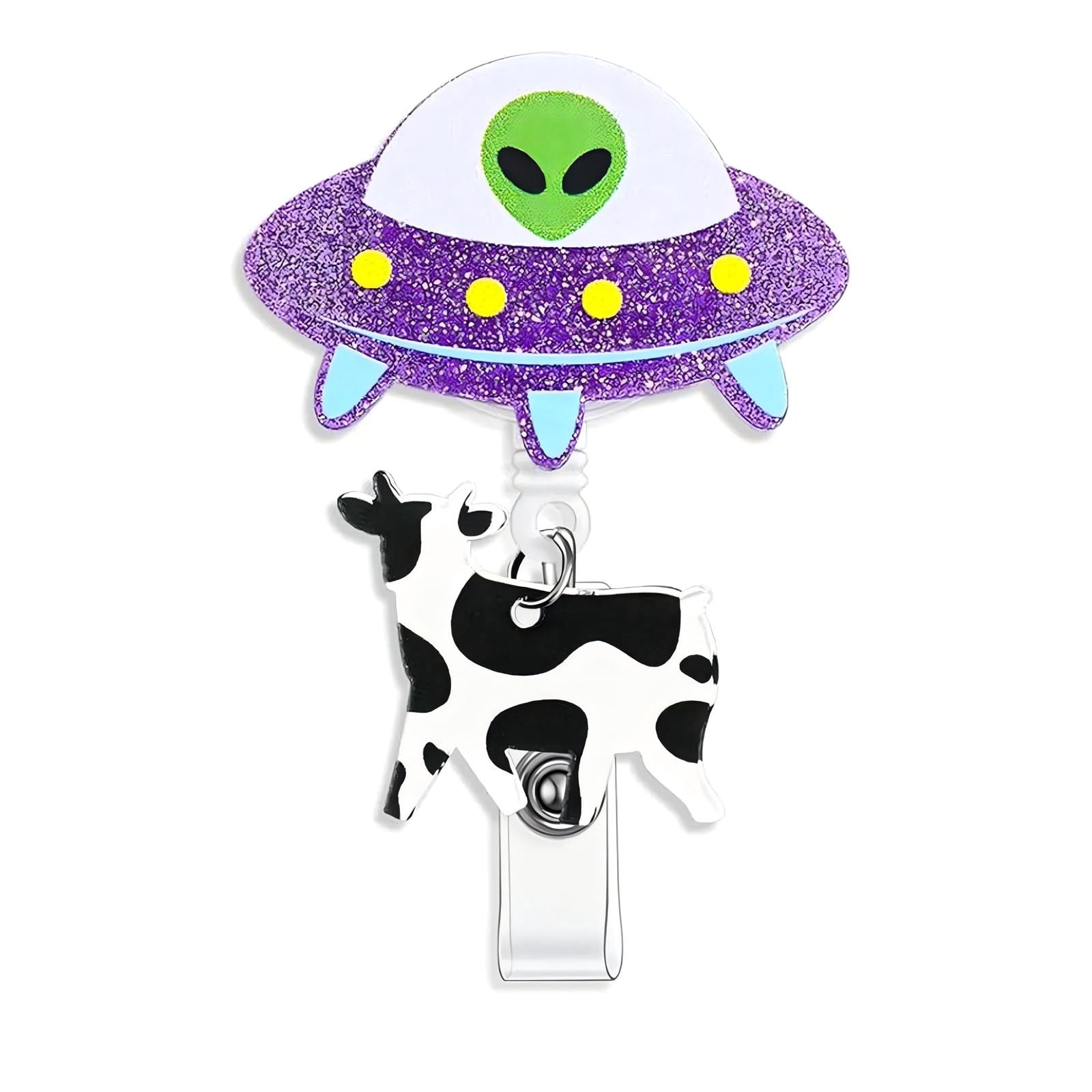 COM1950s 1 Pcs Luminous Cute Ufo Cow Badge Reel Retractable Kawaii ...