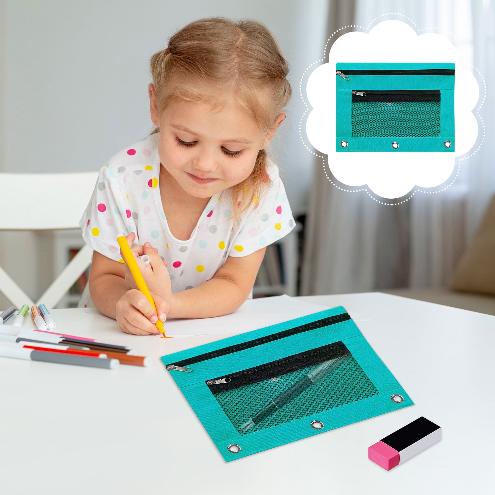 COM1950s 3-Ring Binder Organizer with Clear Pvc Window,Zippered Cloth ...