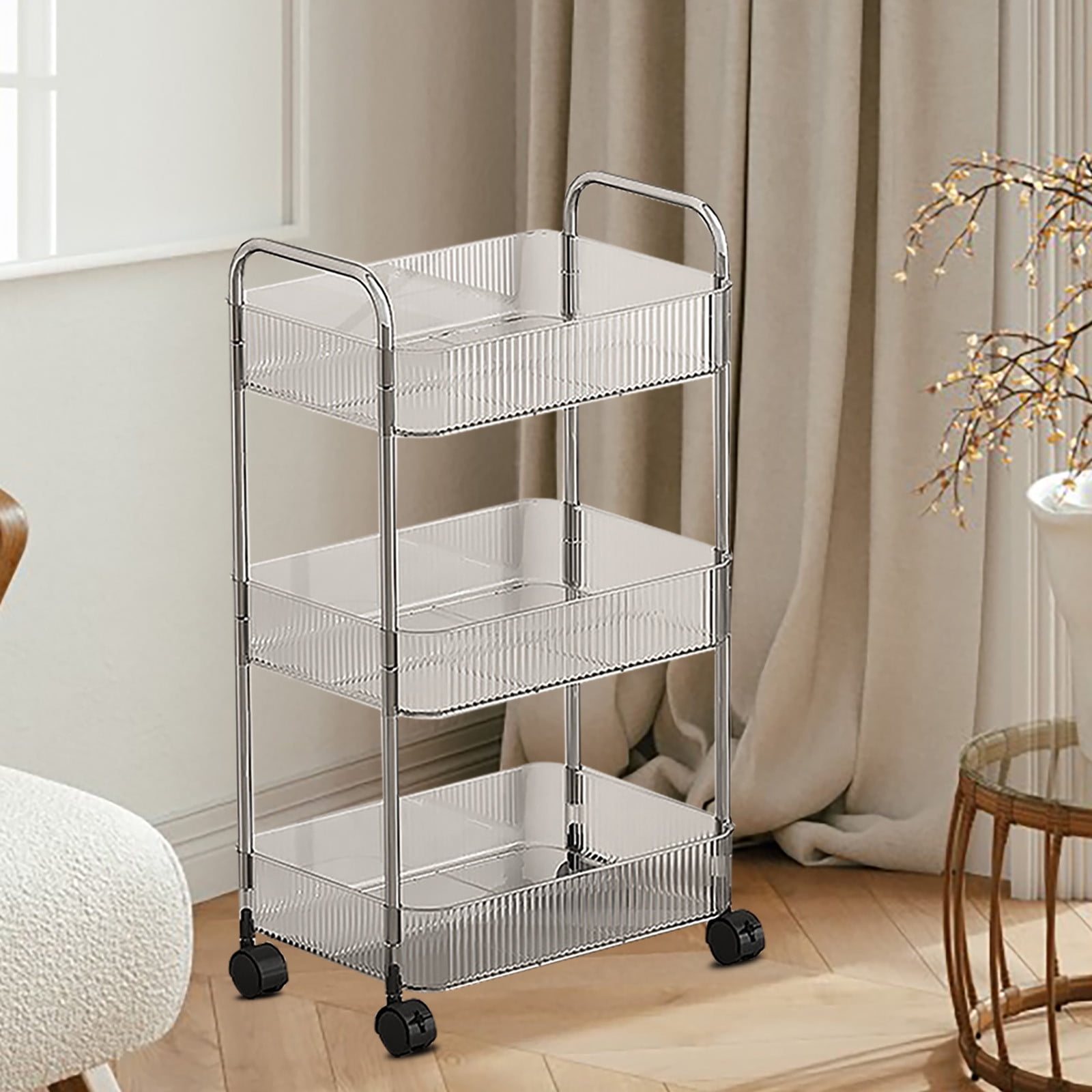 COM1950s 3-Tier Rolling Storage Cart with Wheels,13X8X26 Inch Plastic ...
