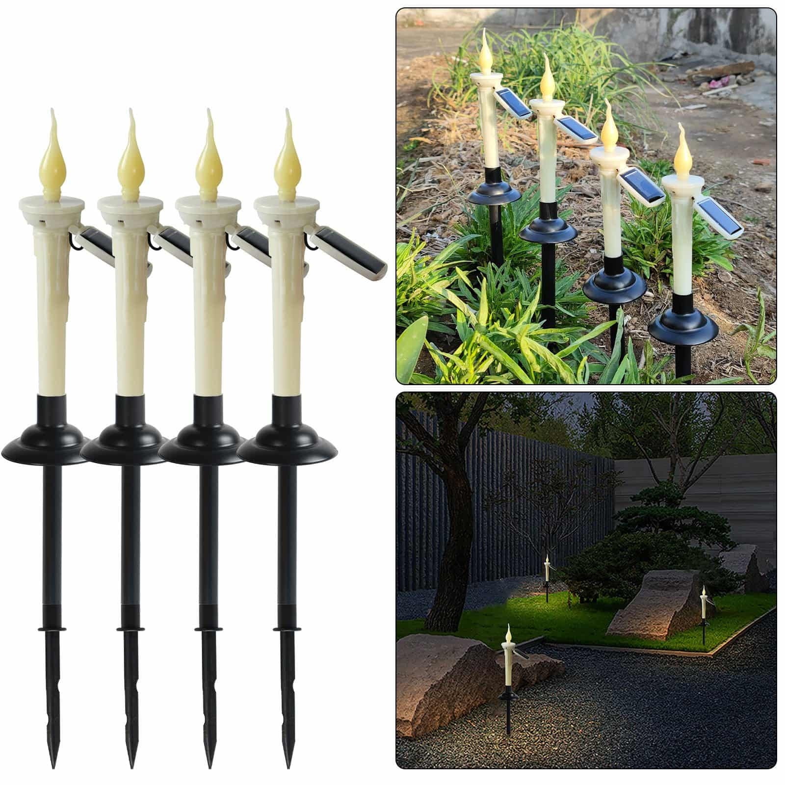 COM1950s 4Pcs Solar Candles Outdoor Waterproof,Solar Powered Led Candle ...