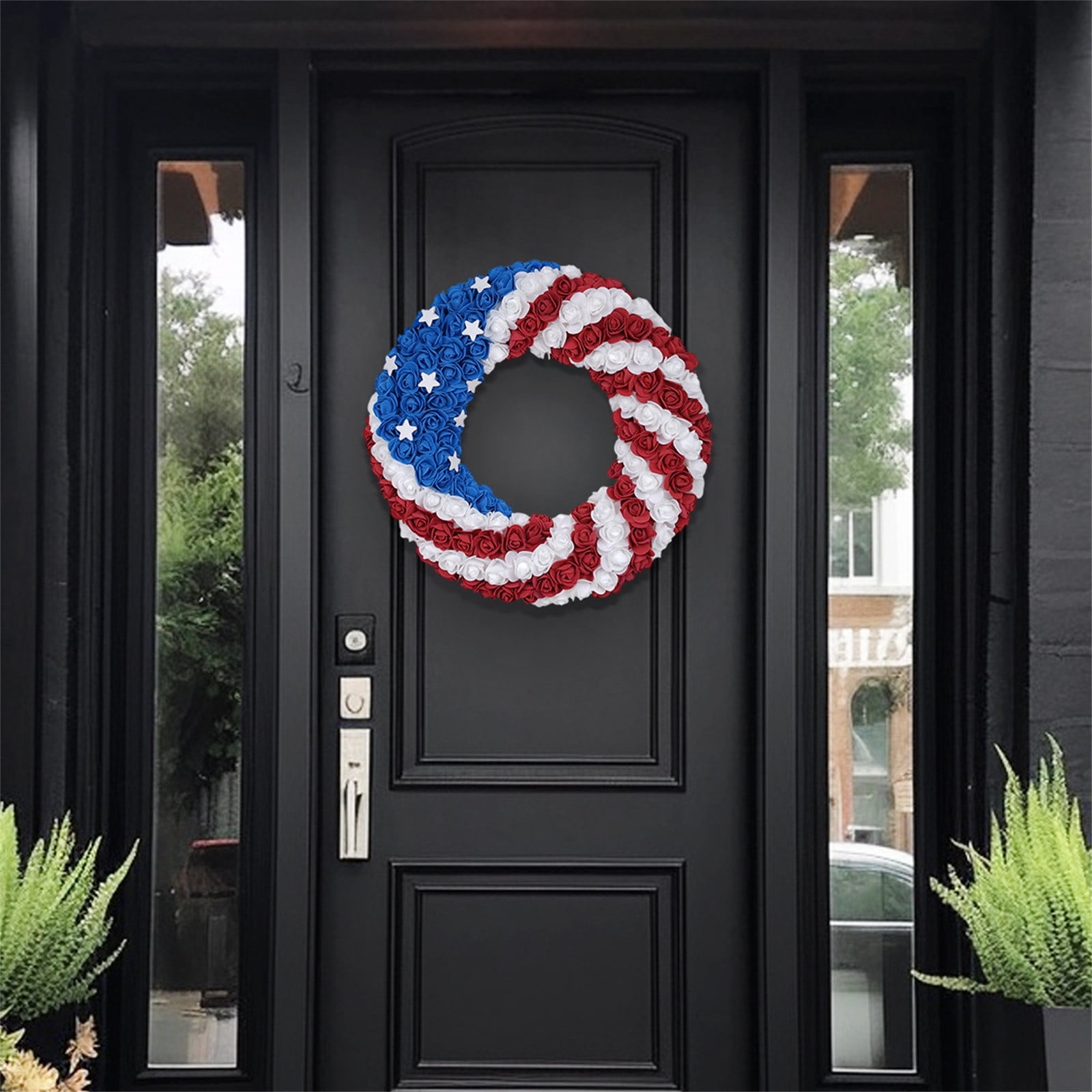 COM1950s 4Th of July Wreath,Patriotic Front Door Decor - 12" Red White Blue Cloth Garland,All ...