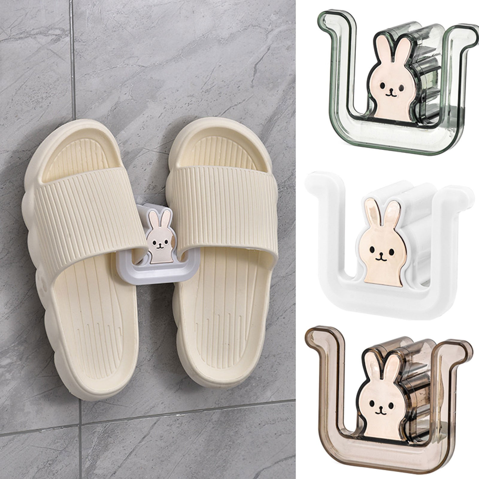 COM1950s Adhesive-Backed Wall Mounted Slipper Rack, No-Drill Bathroom ...