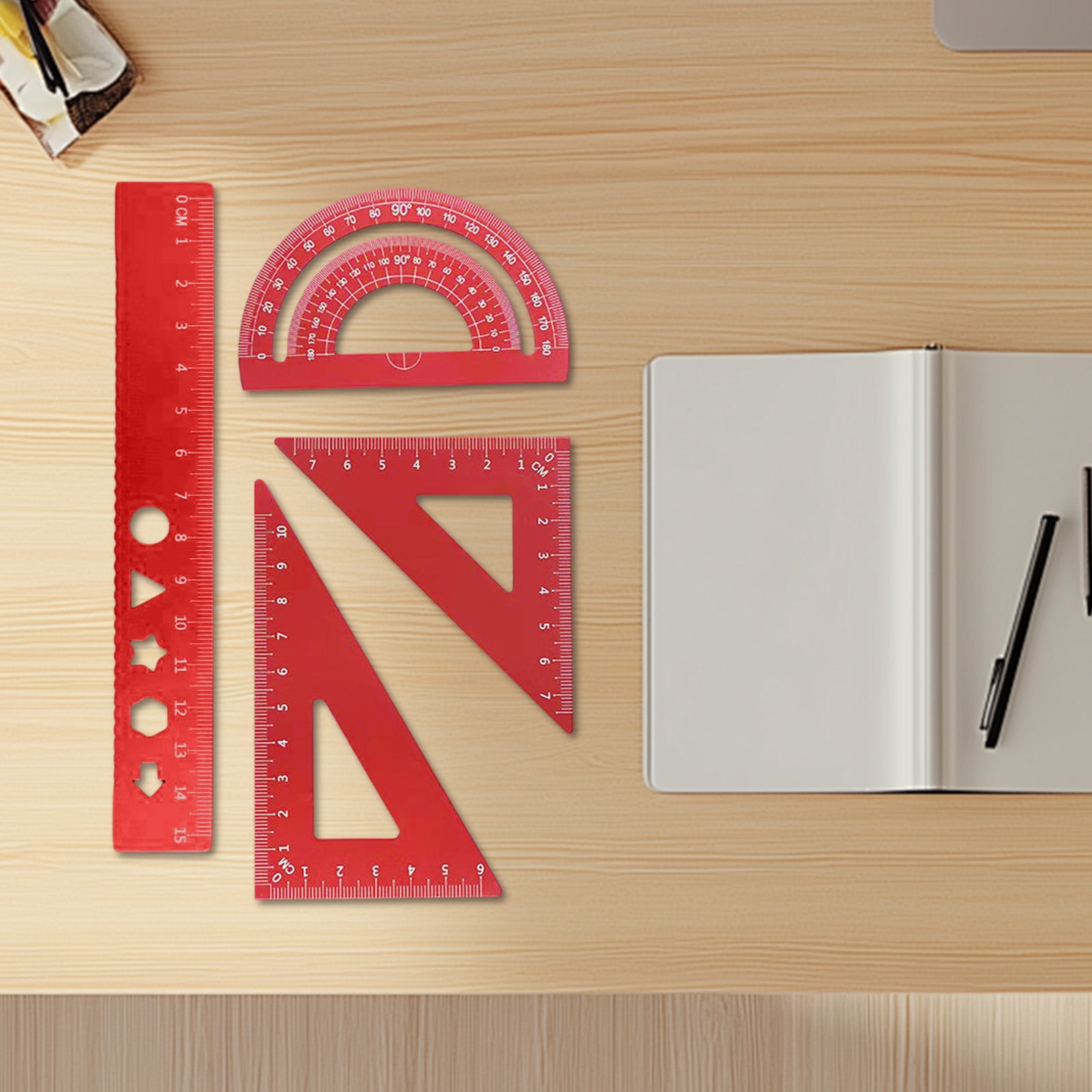 COM1950s Aluminum Alloy Ruler Set,4 Piece Geometry Drafting Tools with ...