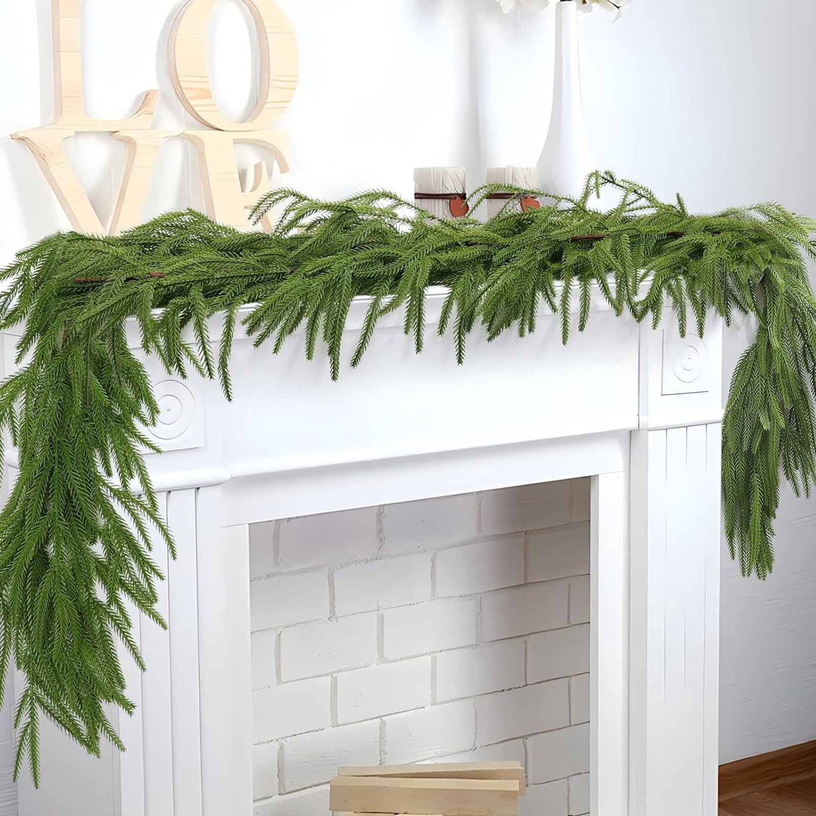 COM1950s Artificial Christmas Garland,Pine Needle Decor,Realistic Green ...