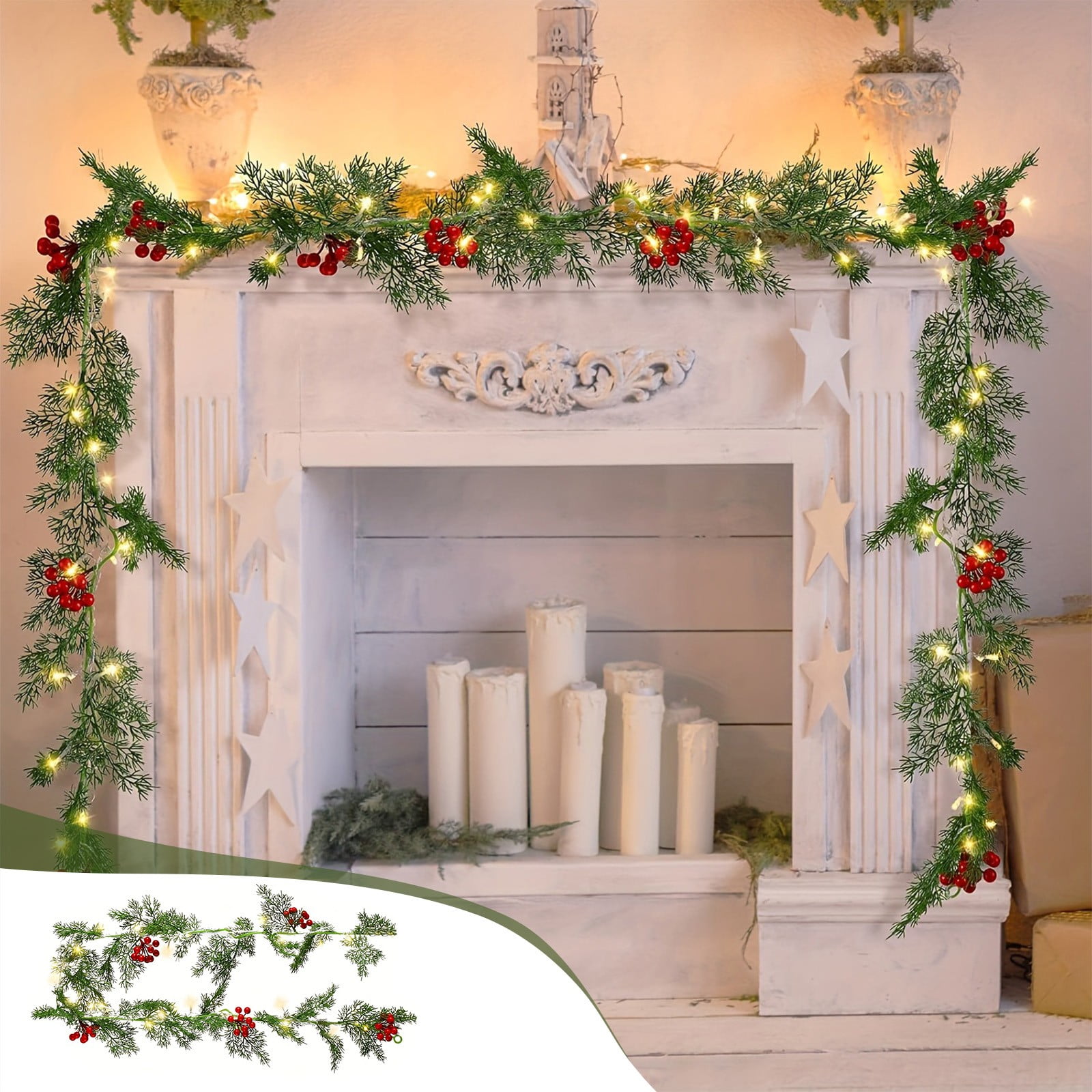 COM1950s Artificial Christmas Vine with Lights,Holiday Home Decor ...