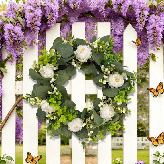 COM1950s Artificial Eucalyptus Wreath, Spring Wreath for Front Door ...