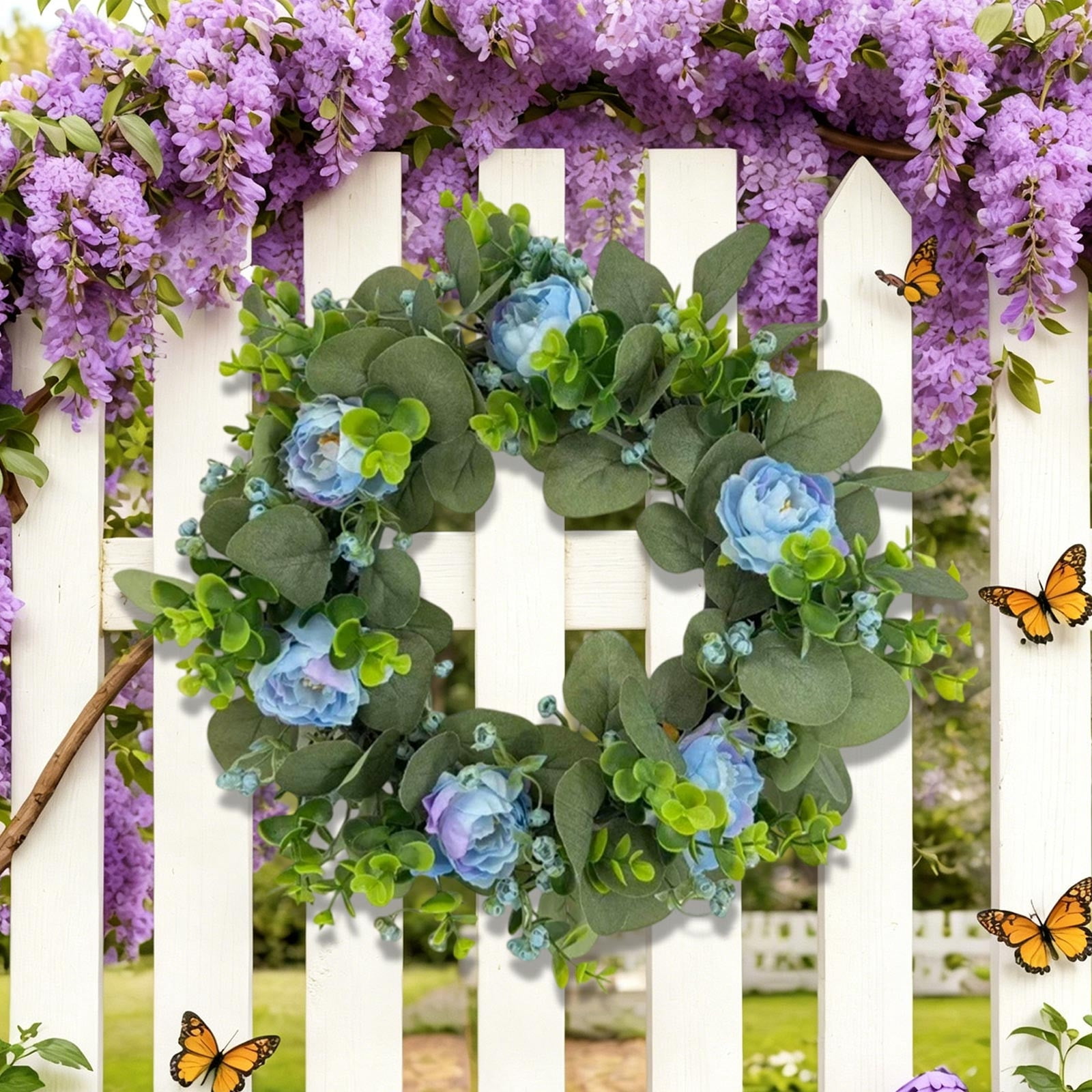 COM1950s Artificial Eucalyptus Wreath, Spring Wreath for Front Door ...