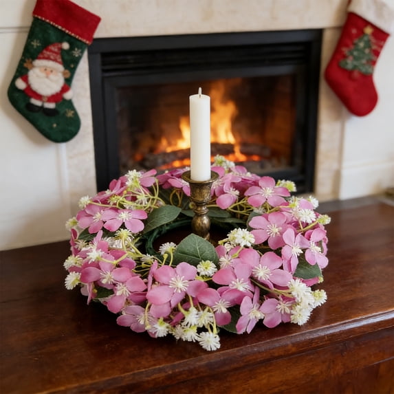 COM1950s Artificial Floral Candle Ring Wreath, Versatile Multi- Flower ...