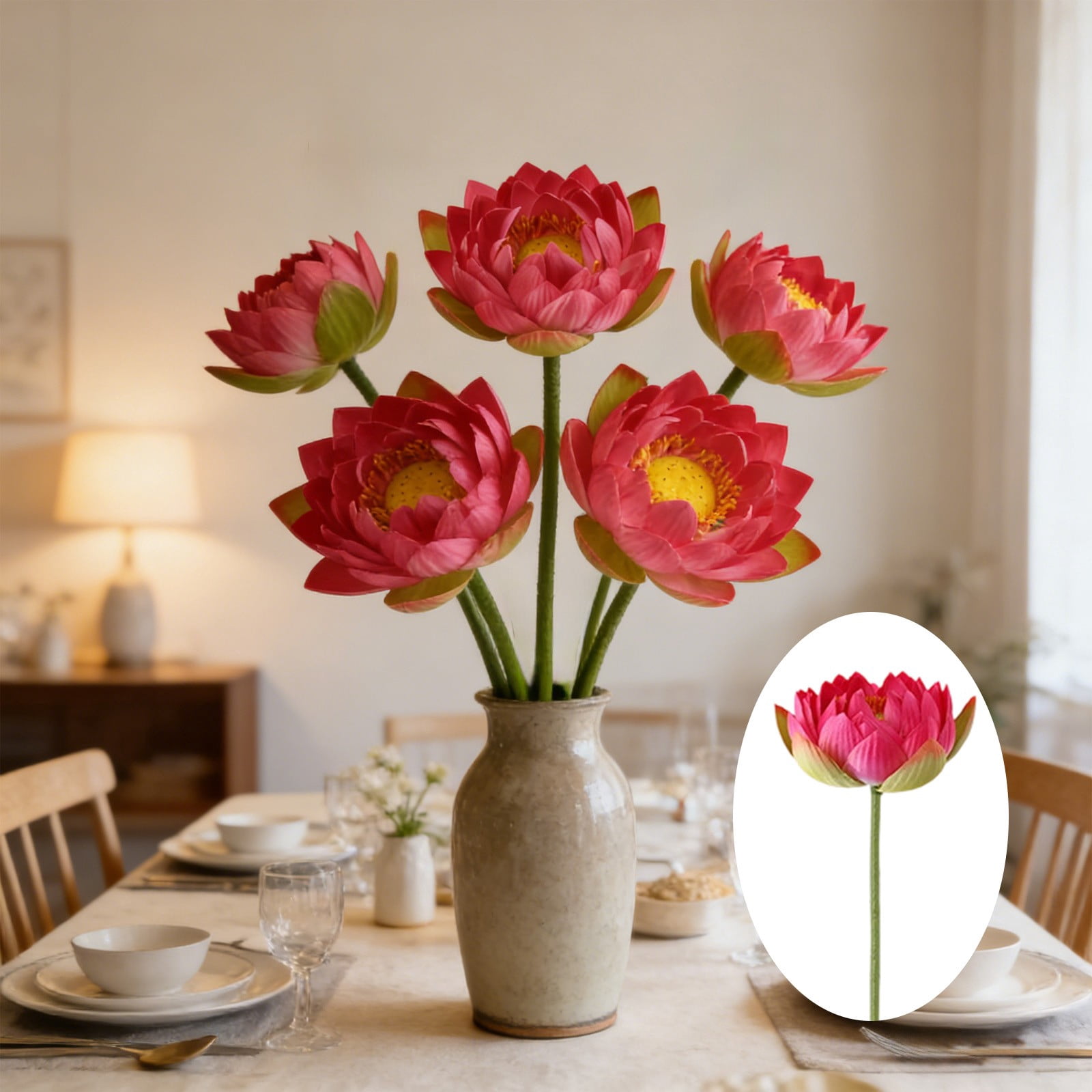 COM1950s Artificial Lotus Flower, Realistic Faux Lotus Stem for Home ...