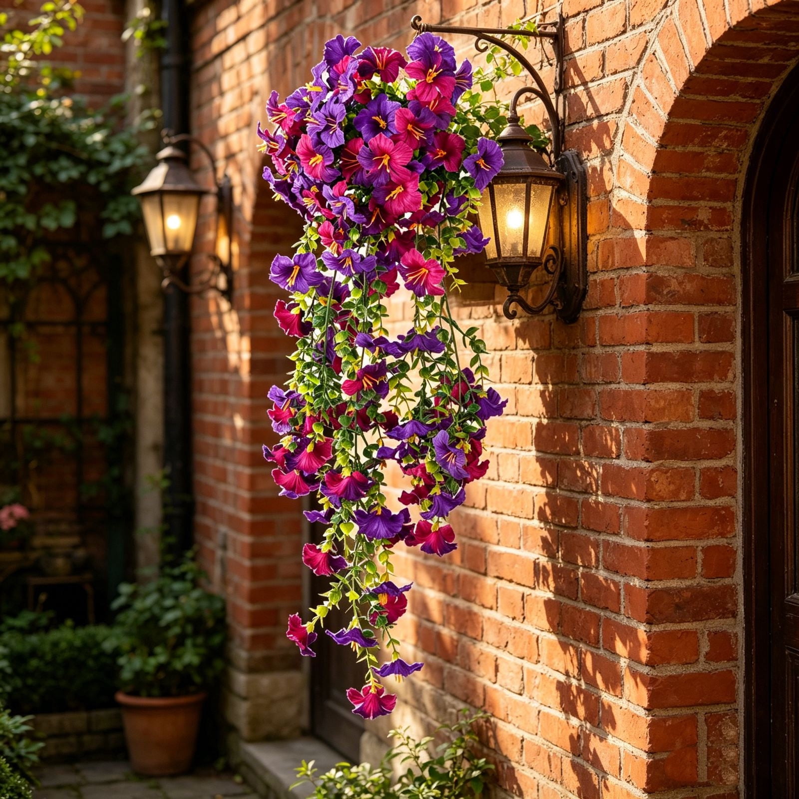 COM1950s Artificial Morning Glory Hanging Bouquet, Faux Vine Flowers ...