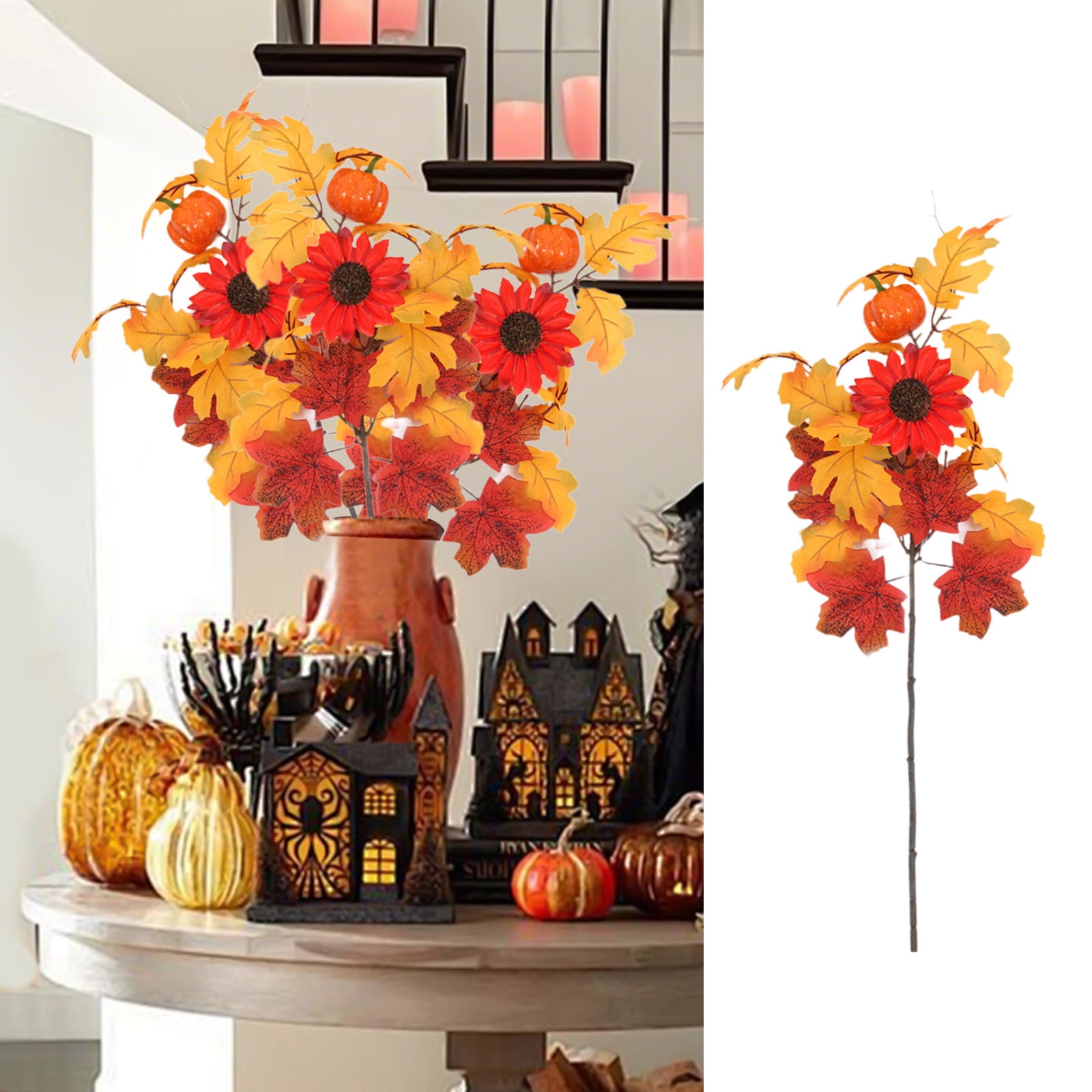 COM1950s Artificial Red Maple Leaves Branches,27.5In Realistic Fake ...