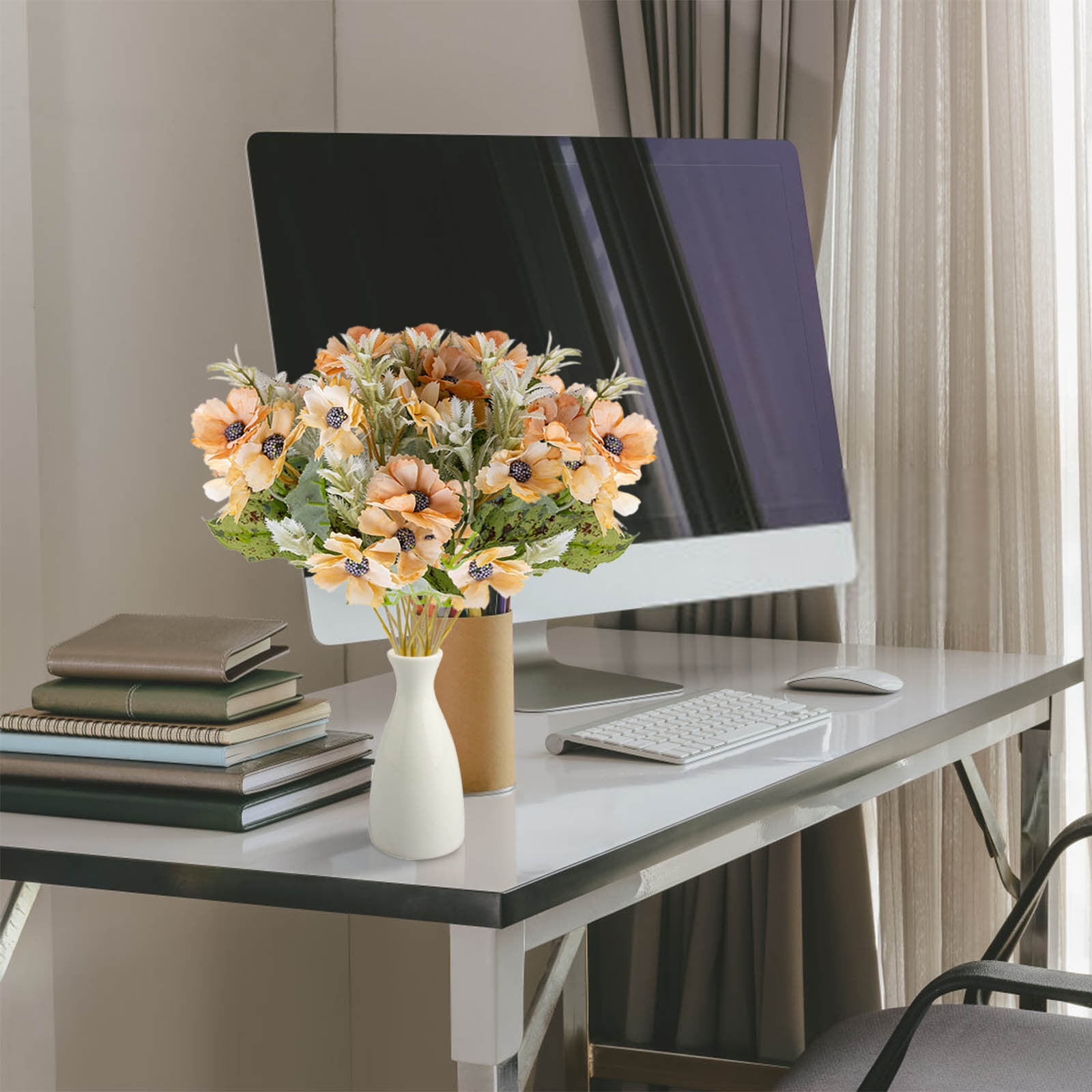 COM1950s Artificial Silk Rose Handheld Bouquet - Fake Bridal Flowers ...