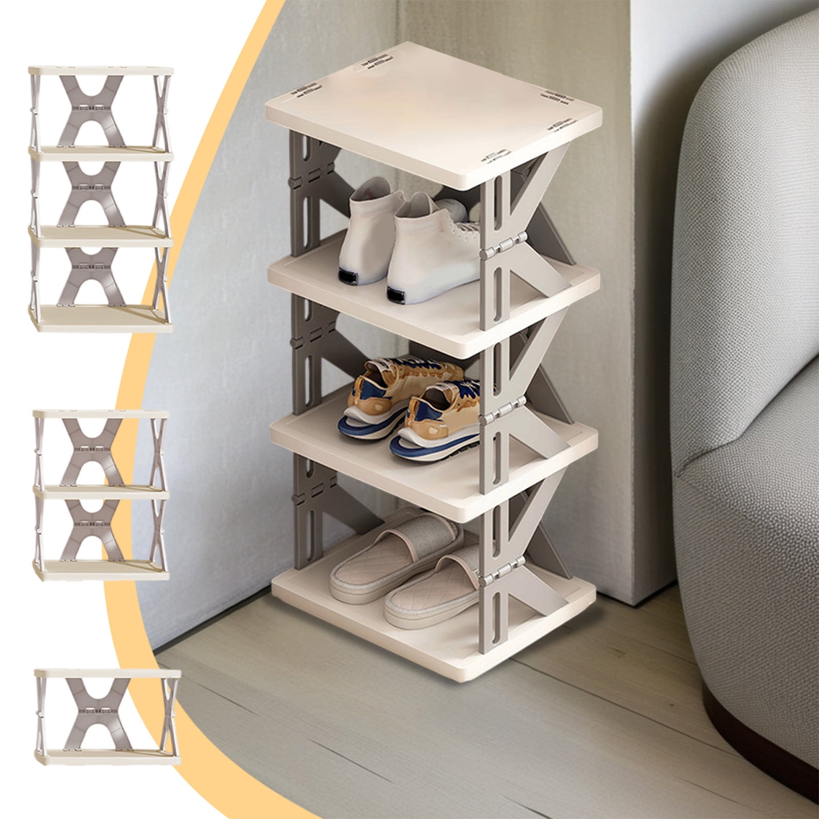 COM1950s No Assembly Shoe Rack for Rental Homes, Foldable Plastic Shoe ...