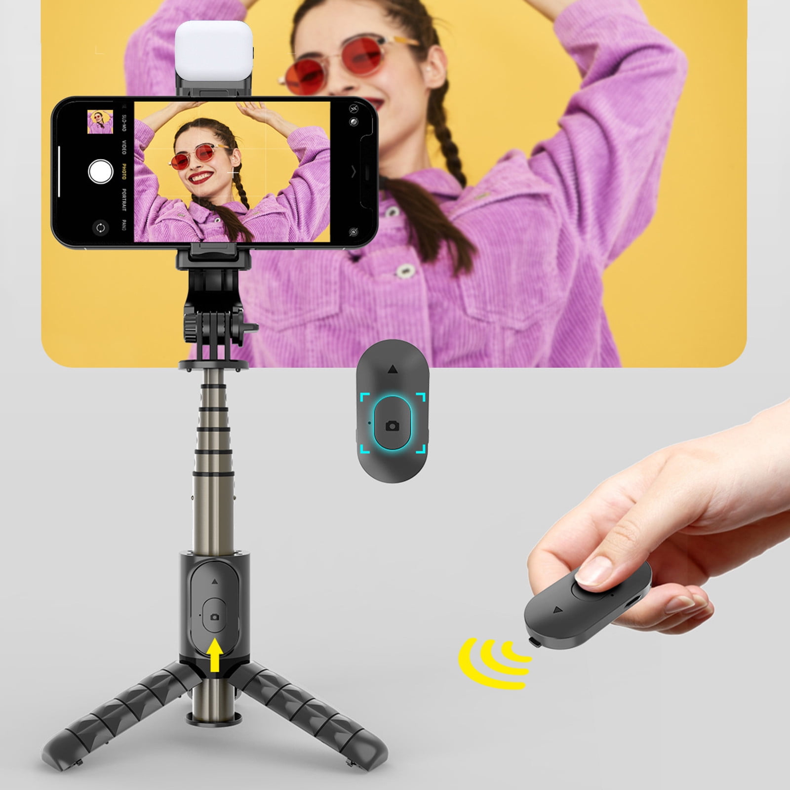 COM1950s Bluetooth Selfie Stick Tripod with Light, 10m Wireless Remote ...
