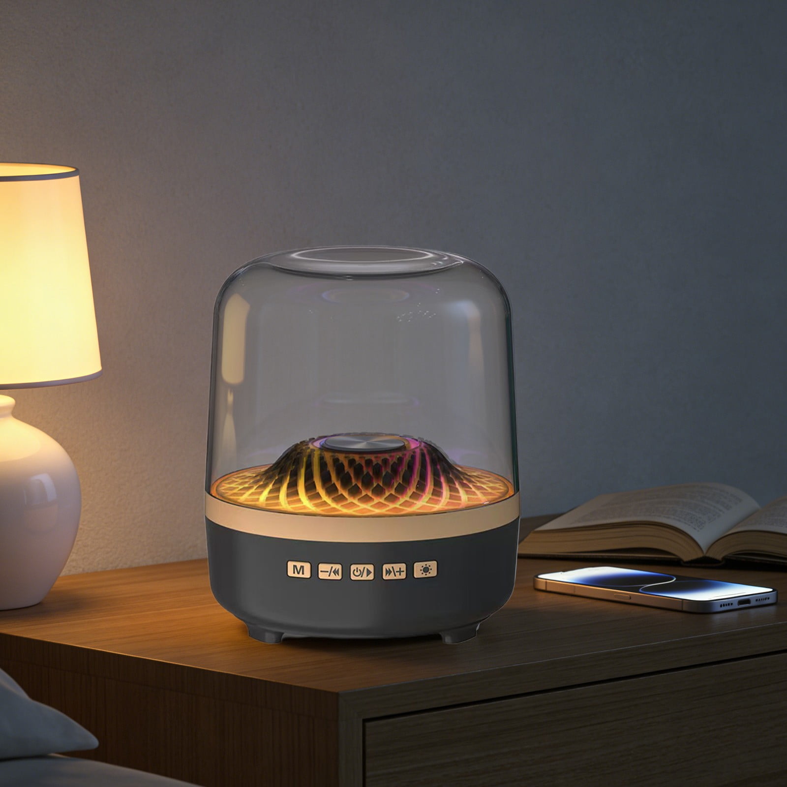 COM1950s Bluetooth Speaker with Colorful Ambient Lighting & Transparent ...