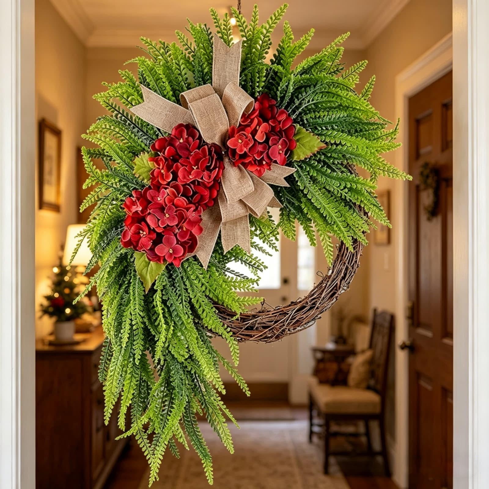 COM1950s Boho Wreath, Spring Door Wreath with Hydrangea Flowers, Double ...
