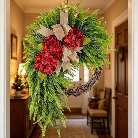 COM1950s Boho Wreath, Spring Door Wreath with Hydrangea Flowers, Double ...