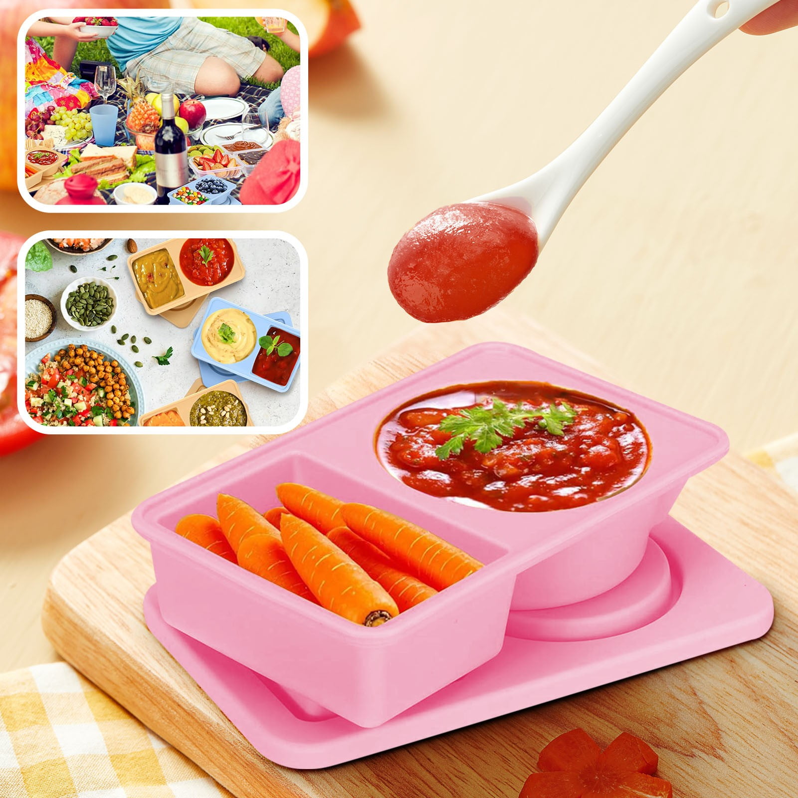 COM1950s Box with Lid,Mini Bento Box,Double Compartment Snack Box ...