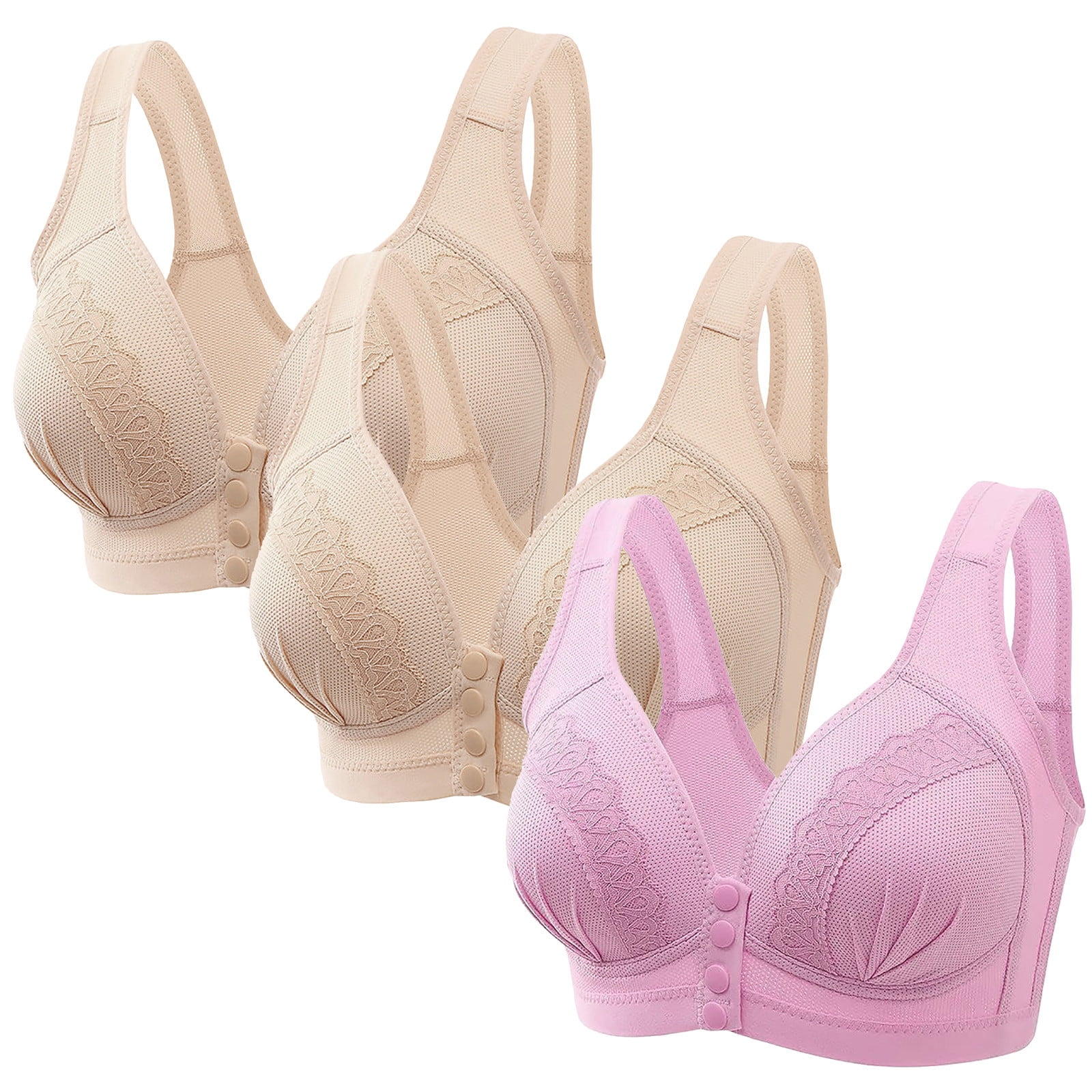 Com1950s Bras For Women 3pc Ladies Traceless Comfortable No Steel Ring