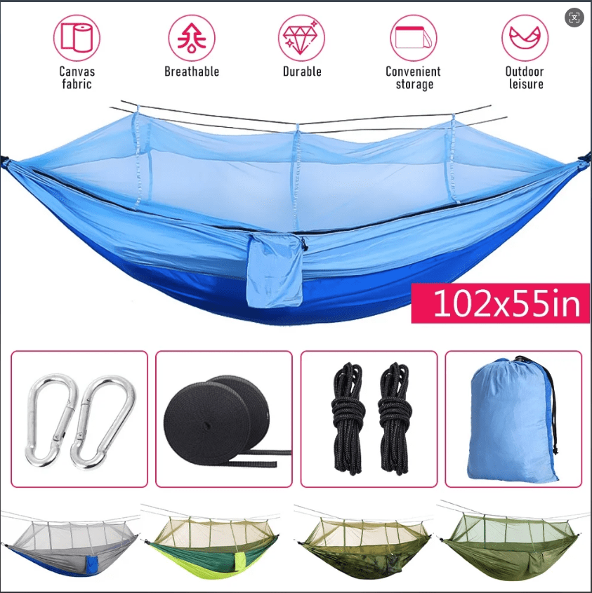 COM1950s Camping Hammock with Mosquito Net, Portable Double/Single ...