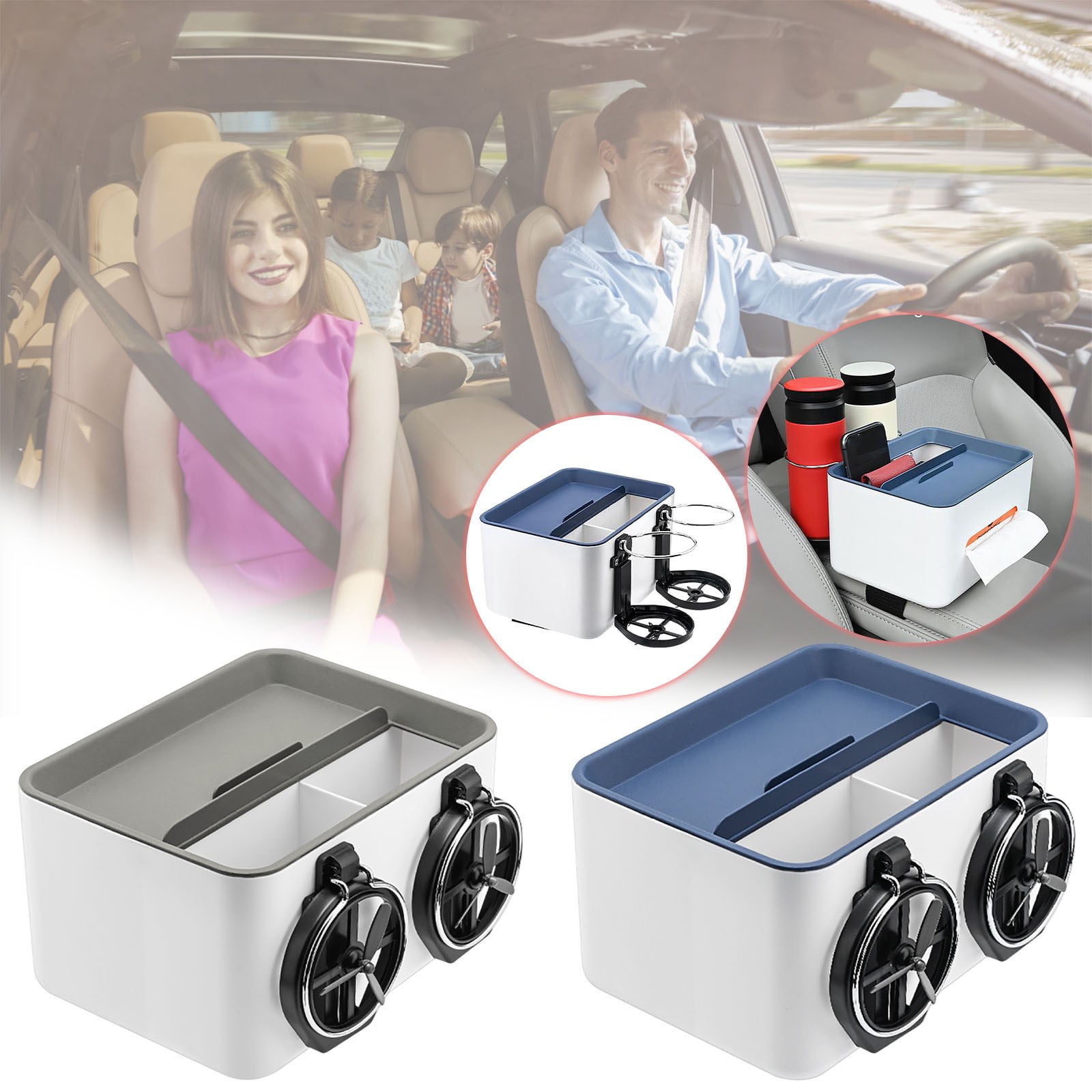 COM1950s Car Center Console Organizer with Foldable Cup Holders ...