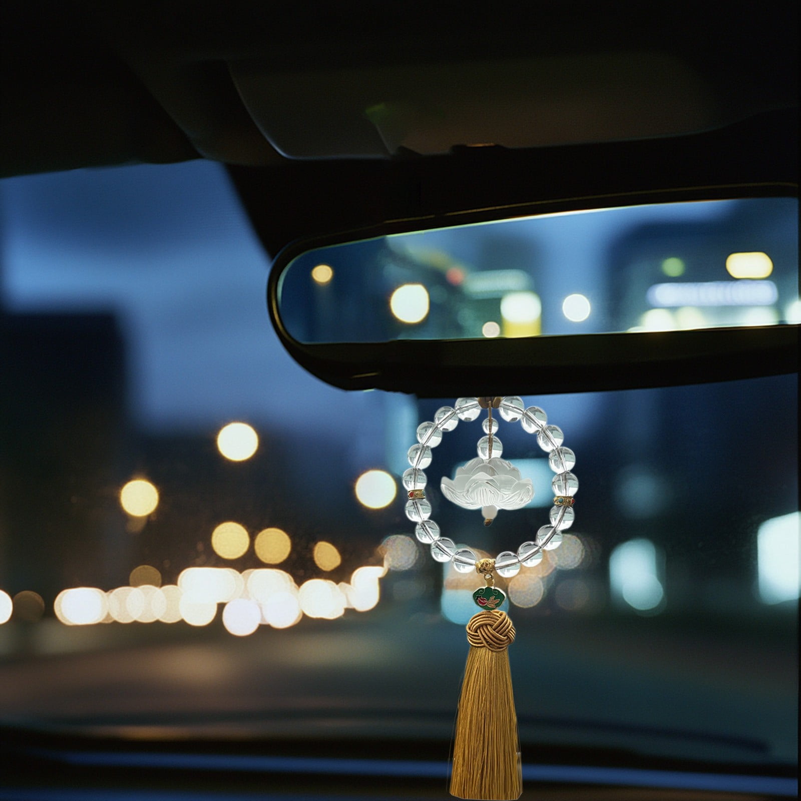 COM1950s Car Hanging Ornament, Antique Crystal Lotus Rearview Mirror ...