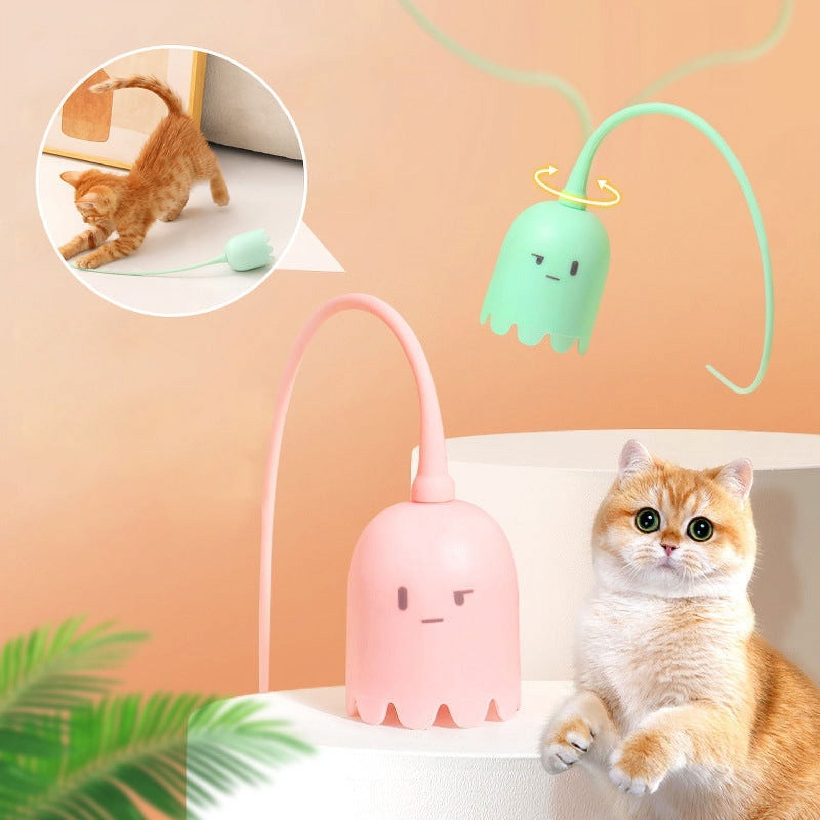 COM1950s Cat Wand Toy,Automatic Silicone Tail Teaser Toy 2 in 1 ...